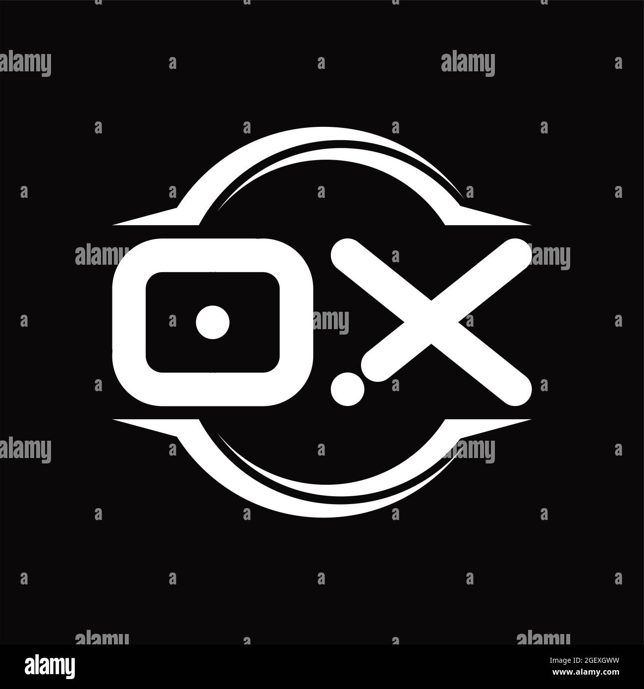OX Logo monogram with circle rounded slice shape blackground design ...