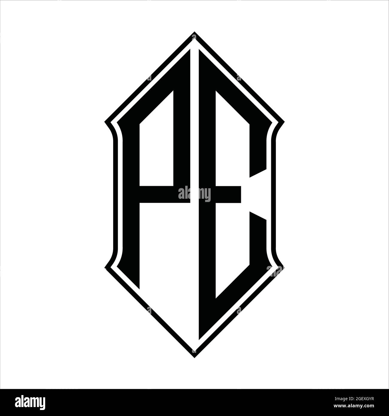 PE Logo monogram with shieldshape and black outline design template ...
