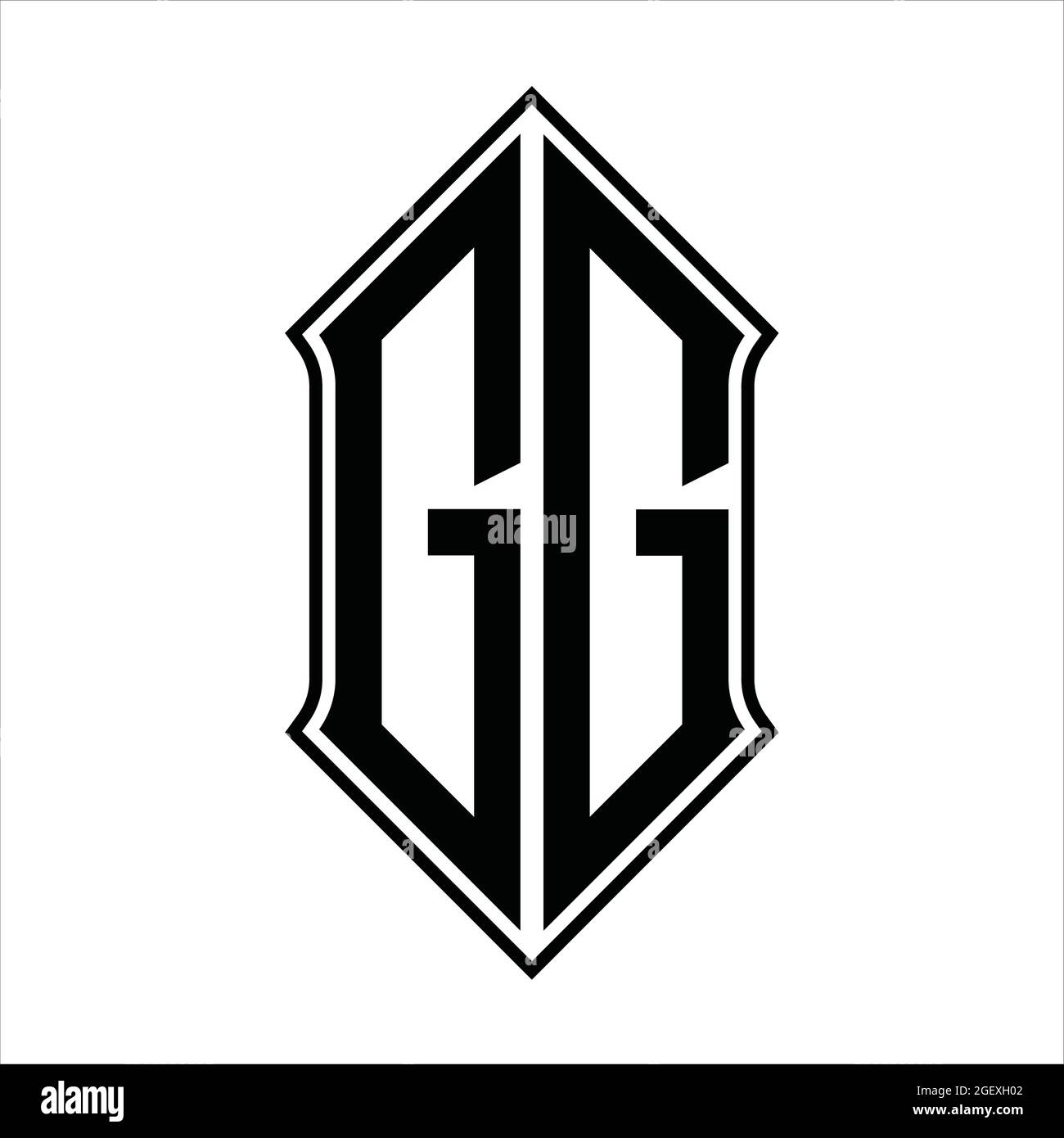GG Logo monogram with shieldshape and black outline design template ...