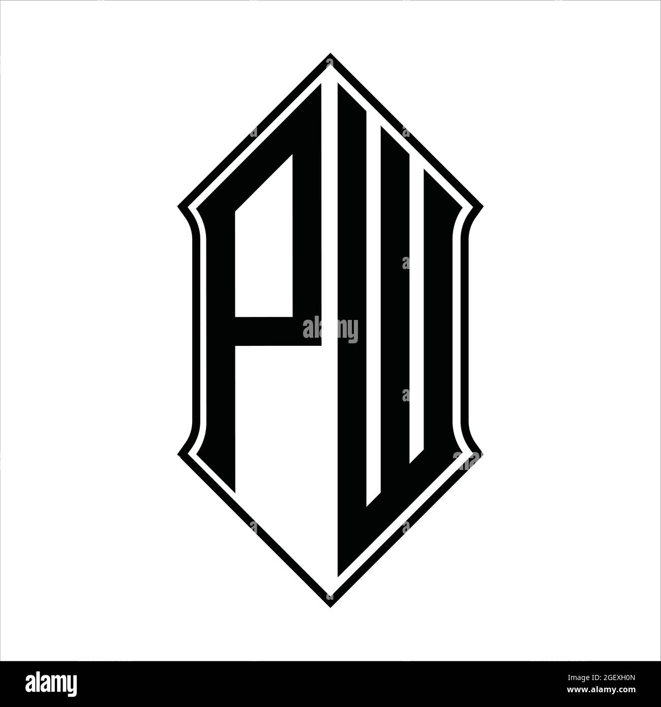 PW Logo monogram with shieldshape and black outline design template ...