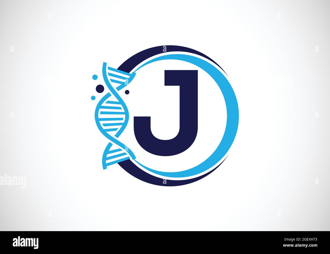 Initial J monogram alphabet in a circle with DNA. Genetics logo design ...