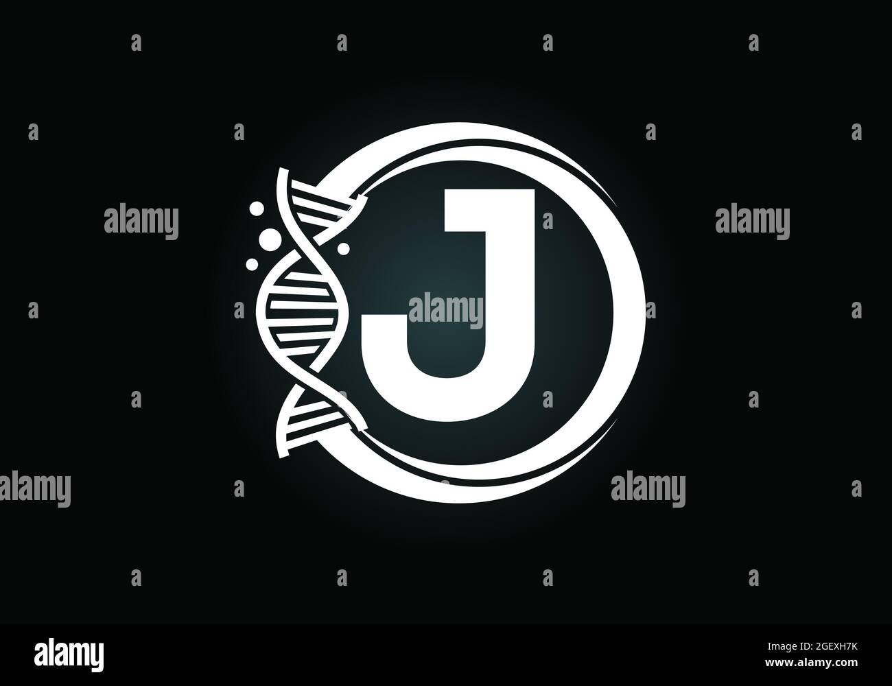 Initial J monogram alphabet in a circle with DNA. Genetics logo design ...