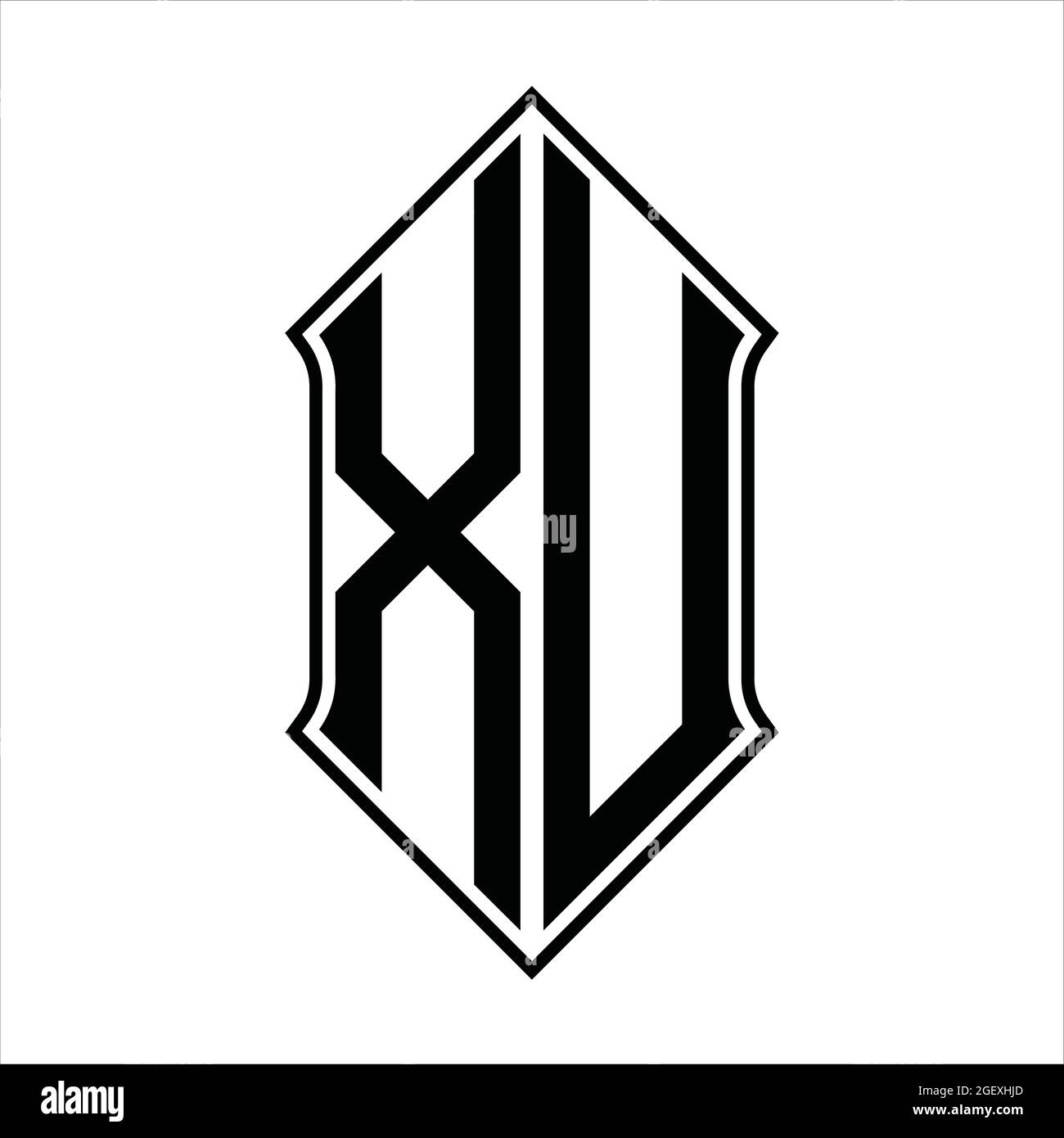 XU Logo monogram with shieldshape and black outline design template ...