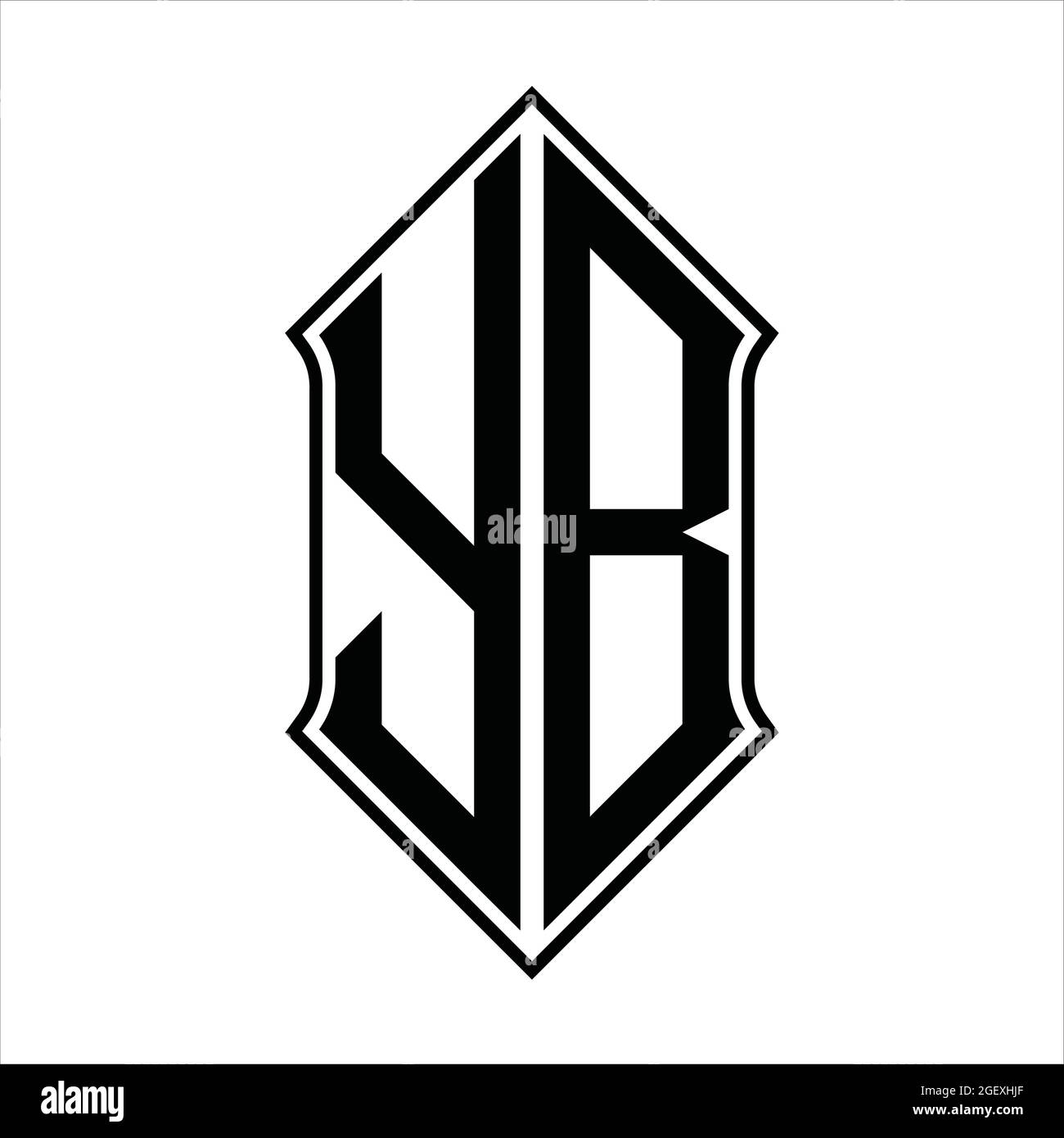 YB Logo monogram with shieldshape and black outline design template ...