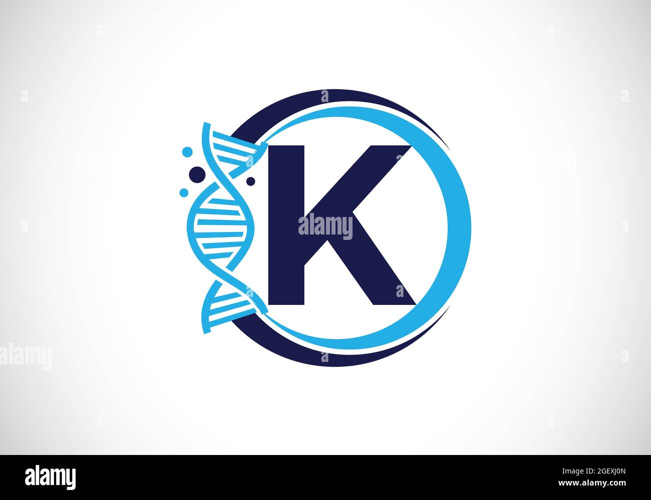 Initial K monogram alphabet in a circle with DNA. Genetics logo design ...