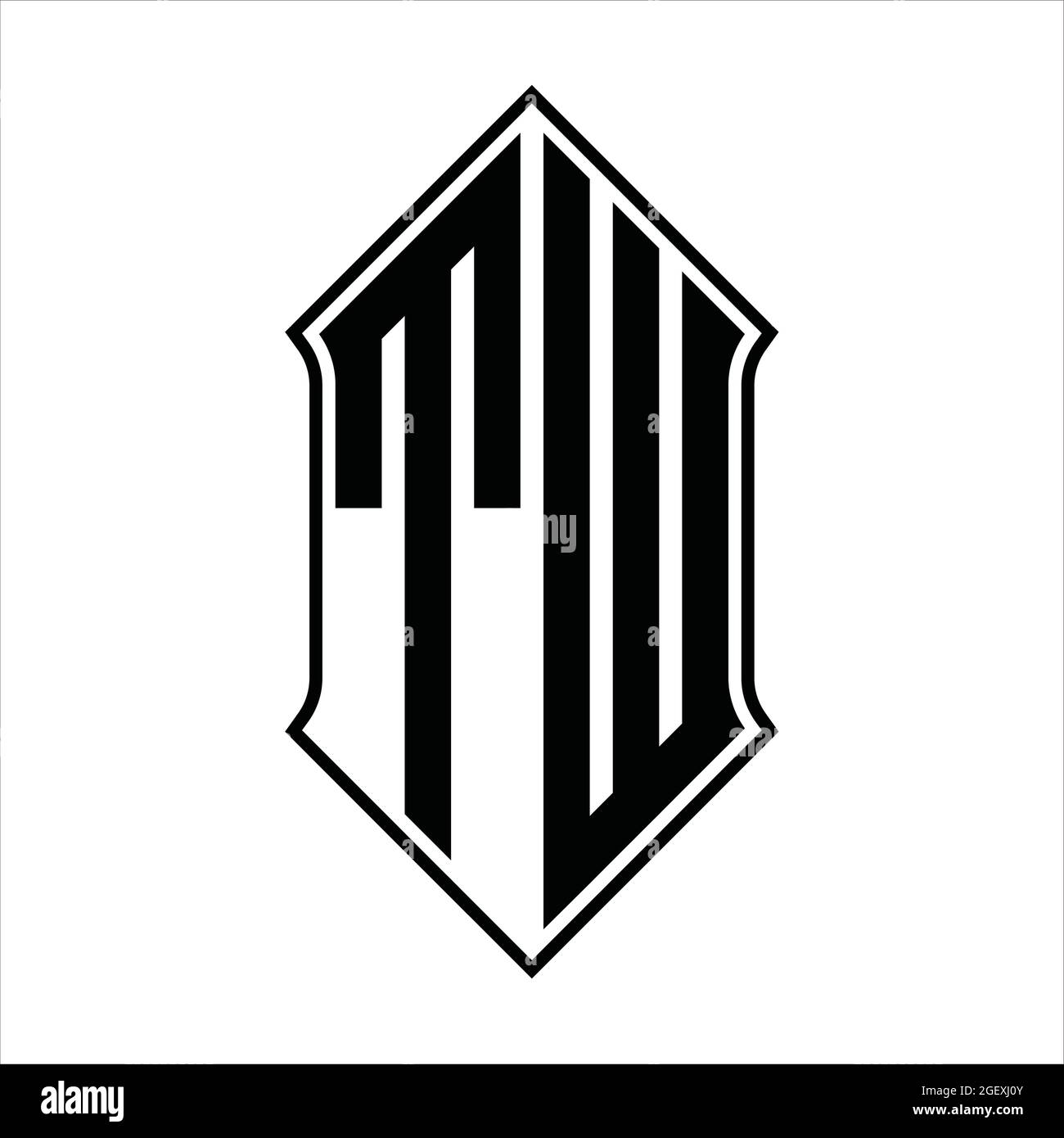 TW Logo monogram with shieldshape and black outline design template ...