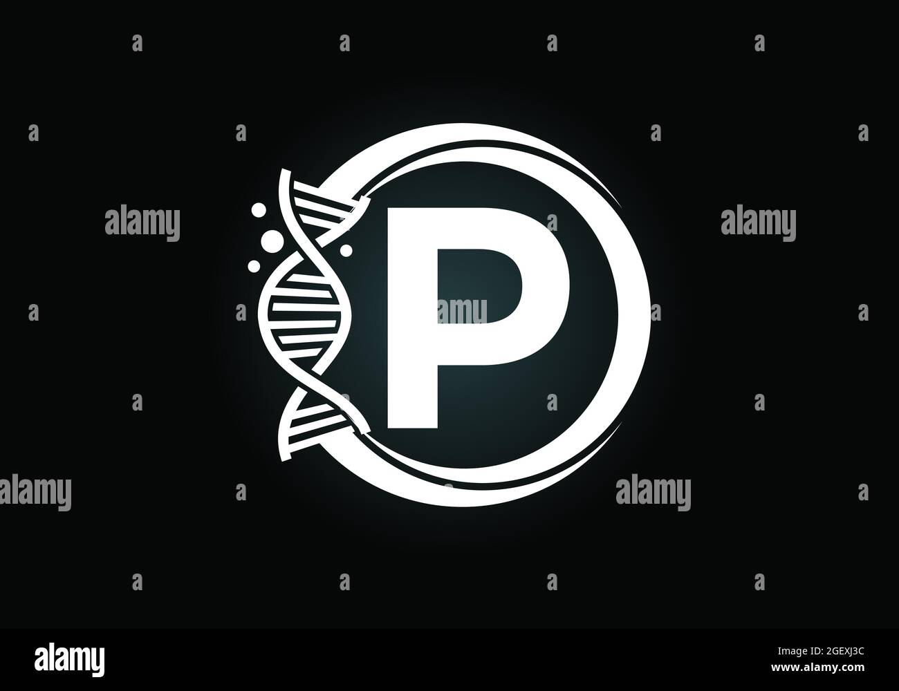 Initial P monogram alphabet in a circle with DNA. Genetics logo design ...