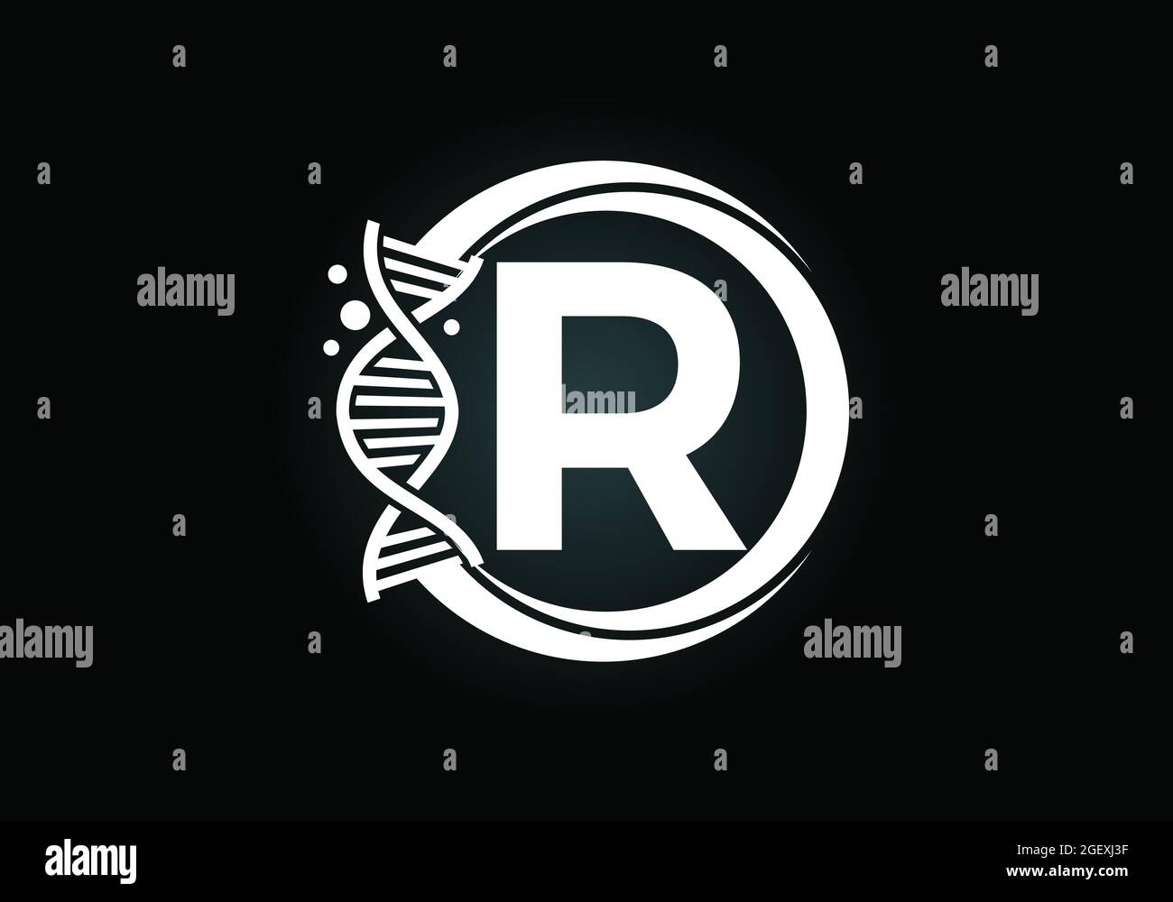 Initial R monogram alphabet in a circle with DNA. Genetics logo design ...