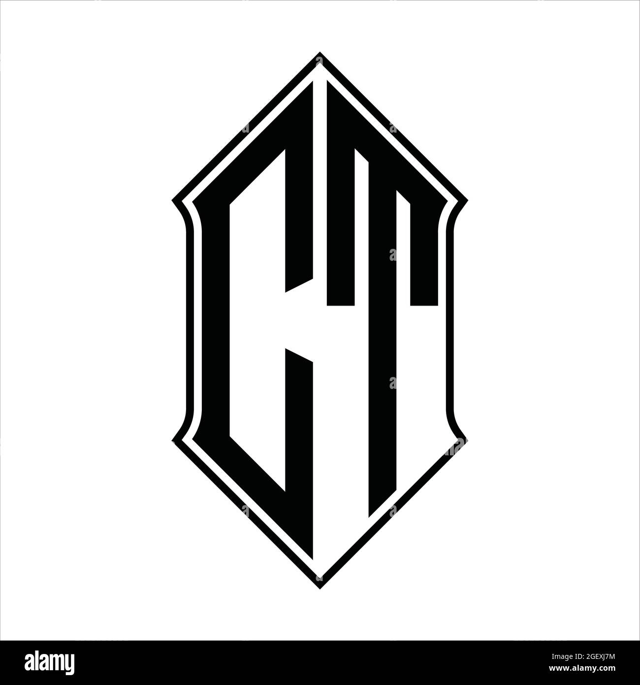 CT Logo monogram with shieldshape and black outline design template ...