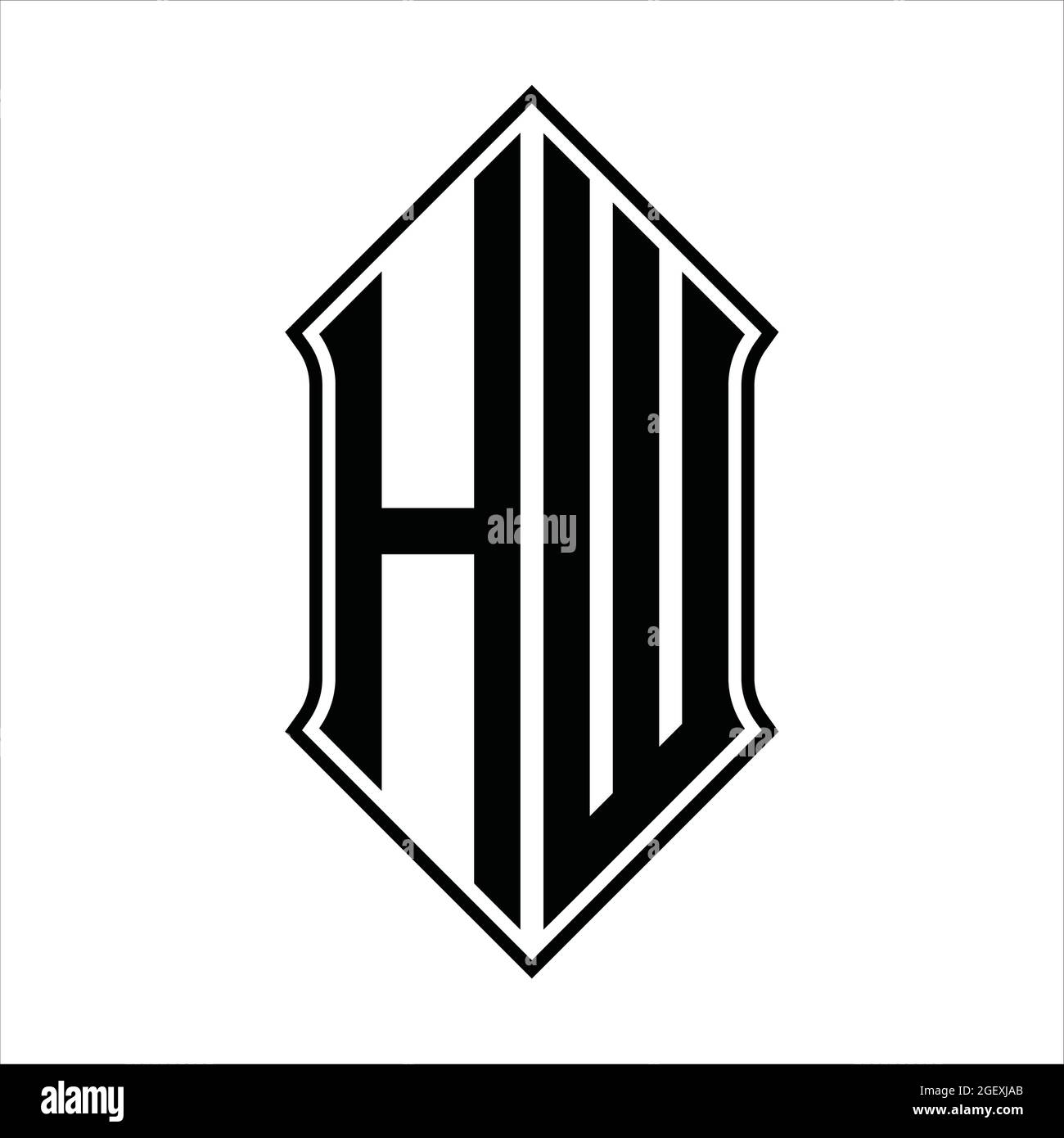 HW Logo monogram with shieldshape and black outline design template ...