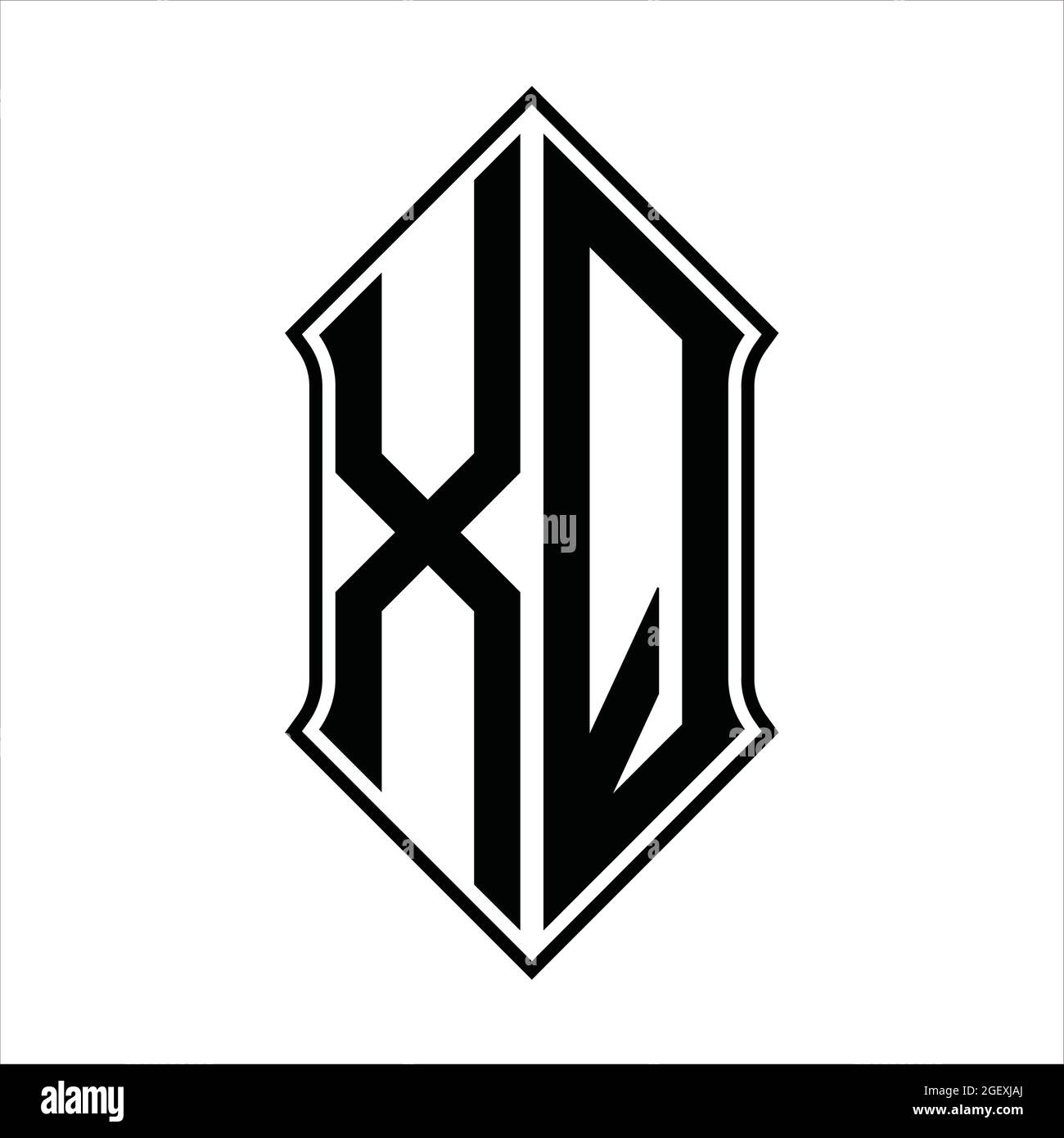 XQ Logo monogram with shieldshape and black outline design template ...