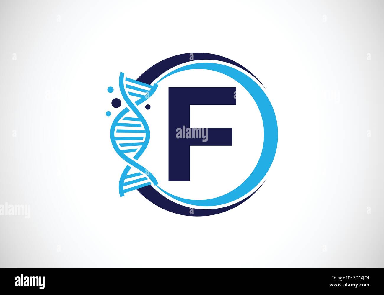 Initial F monogram alphabet in a circle with DNA. Genetics logo design ...