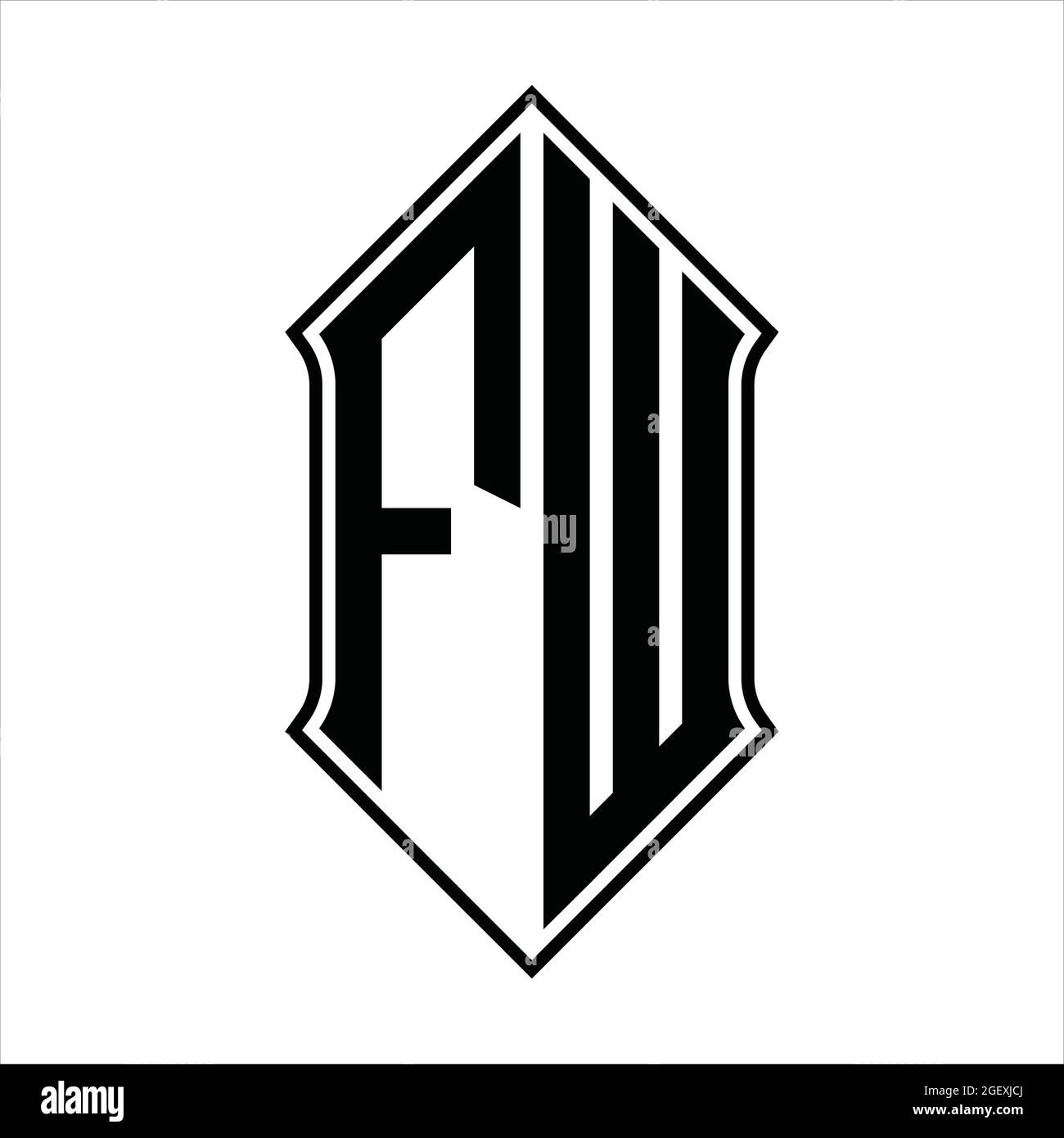 FW Logo monogram with shieldshape and black outline design template ...