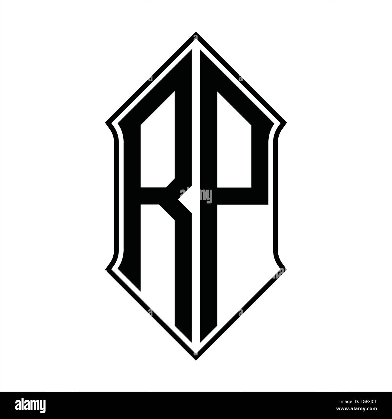 RP Logo monogram with shieldshape and black outline design template ...