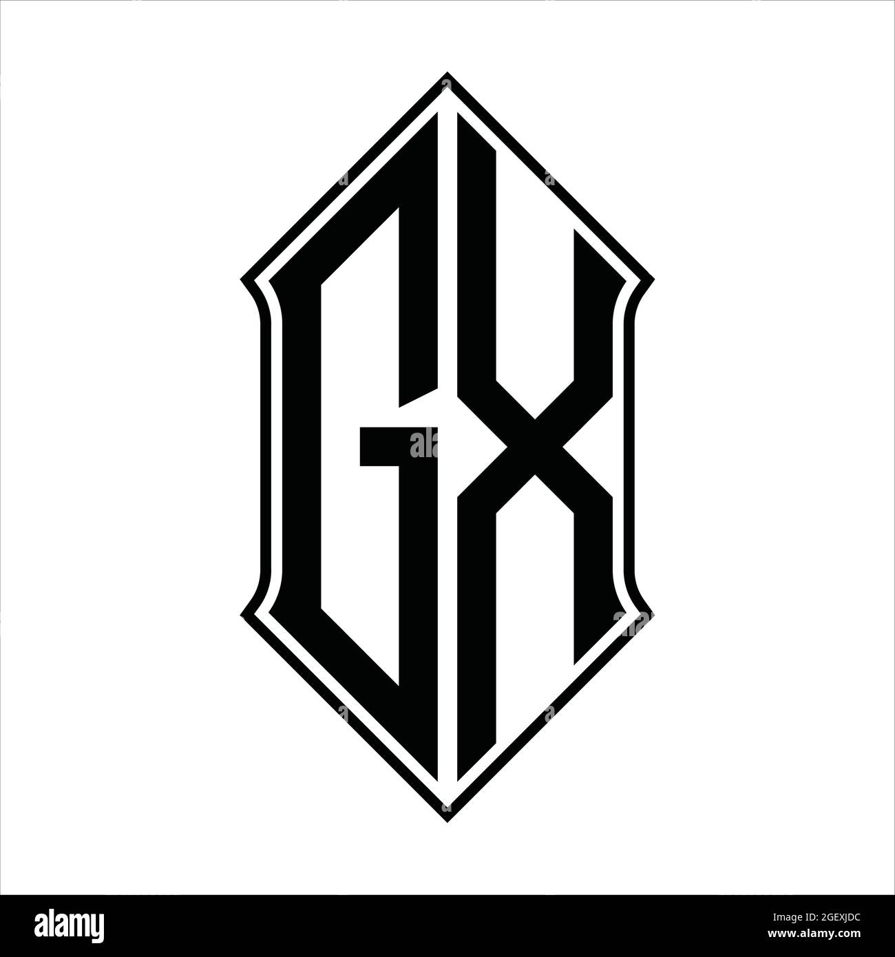 GX Logo monogram with shieldshape and black outline design template vector icon abstract Stock ...