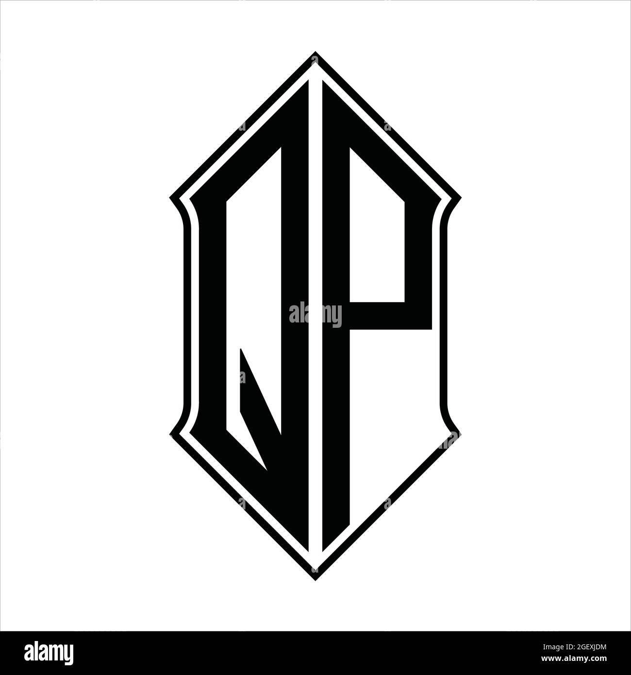 QP Logo monogram with shieldshape and black outline design template ...