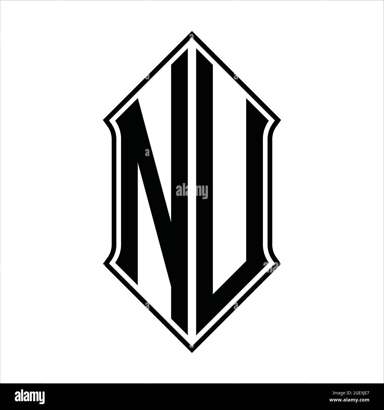 NU Logo monogram with shieldshape and black outline design template ...