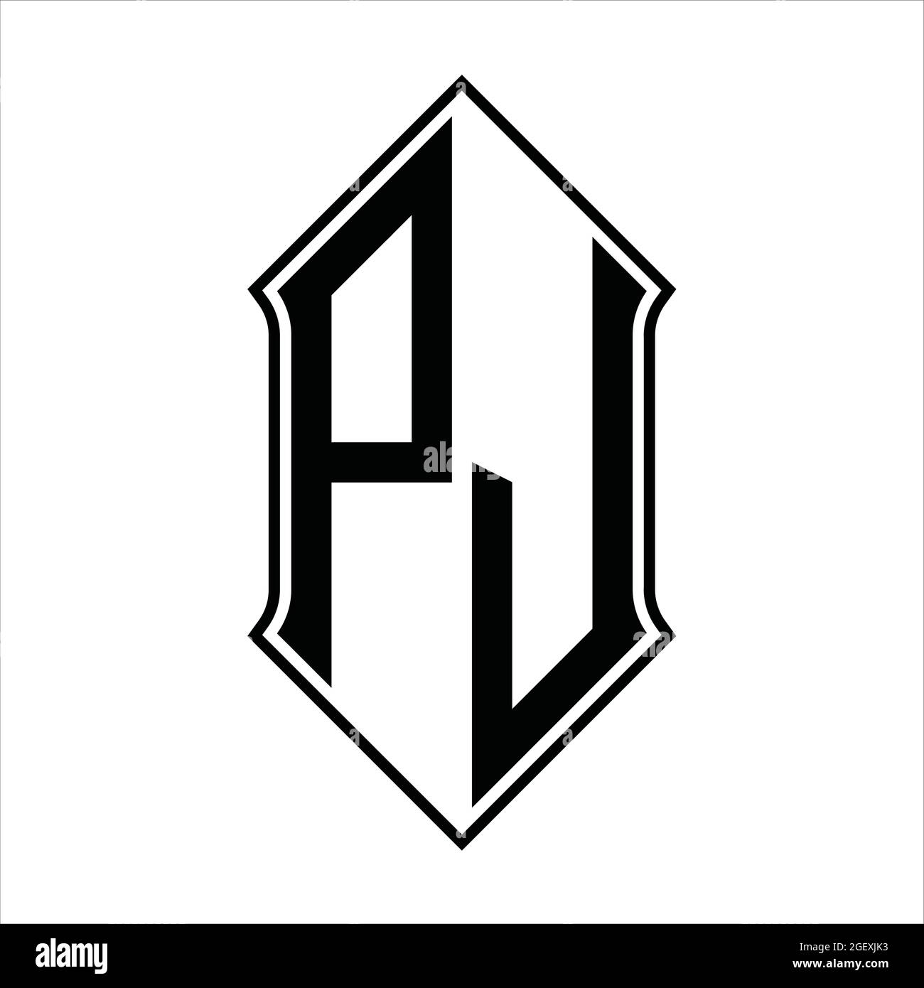 PJ Logo monogram with shieldshape and black outline design template ...