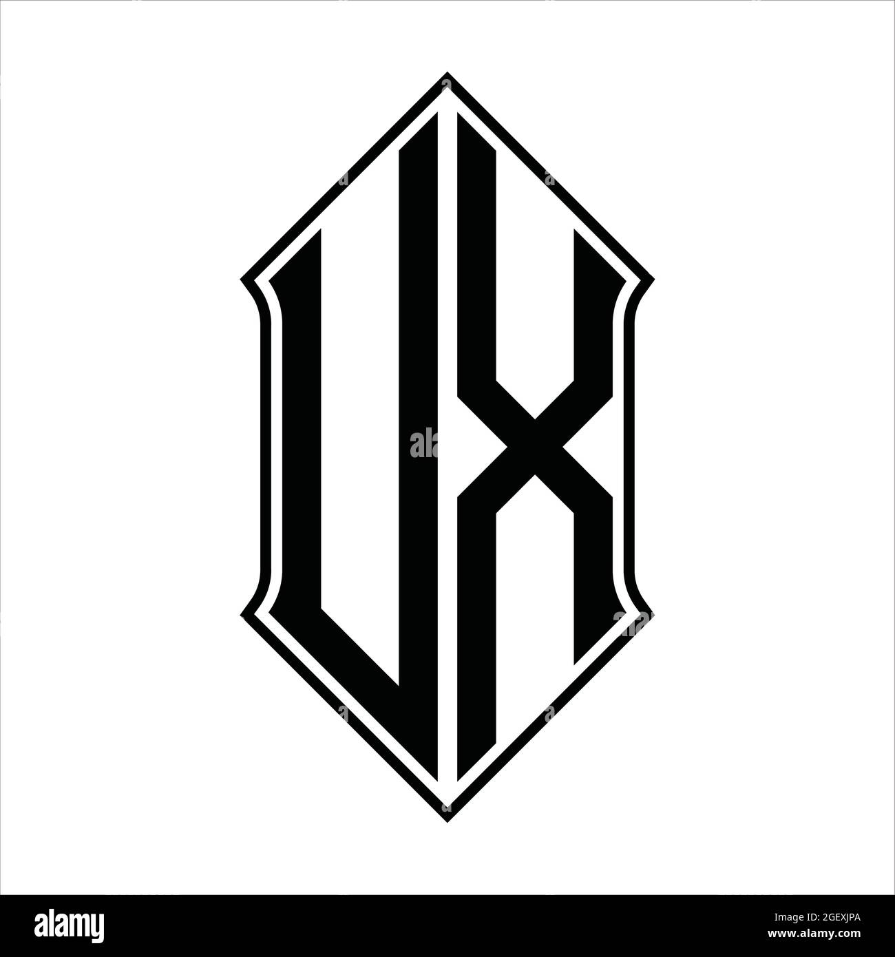 UX Logo monogram with shieldshape and black outline design template vector icon abstract Stock ...