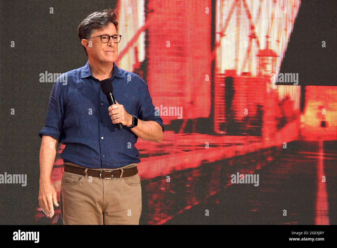 New York, NY, USA. 21st Aug, 2021. Stephen Colbert, on stage in ...