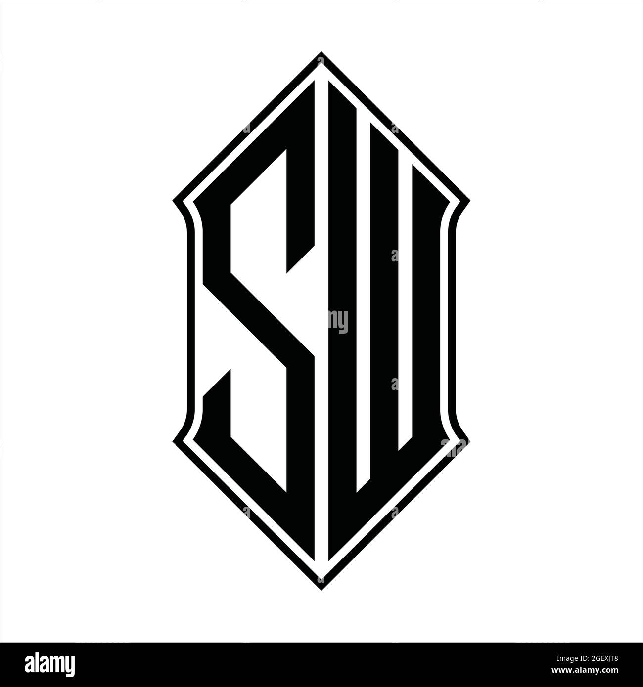 SW Logo monogram with shieldshape and black outline design template ...