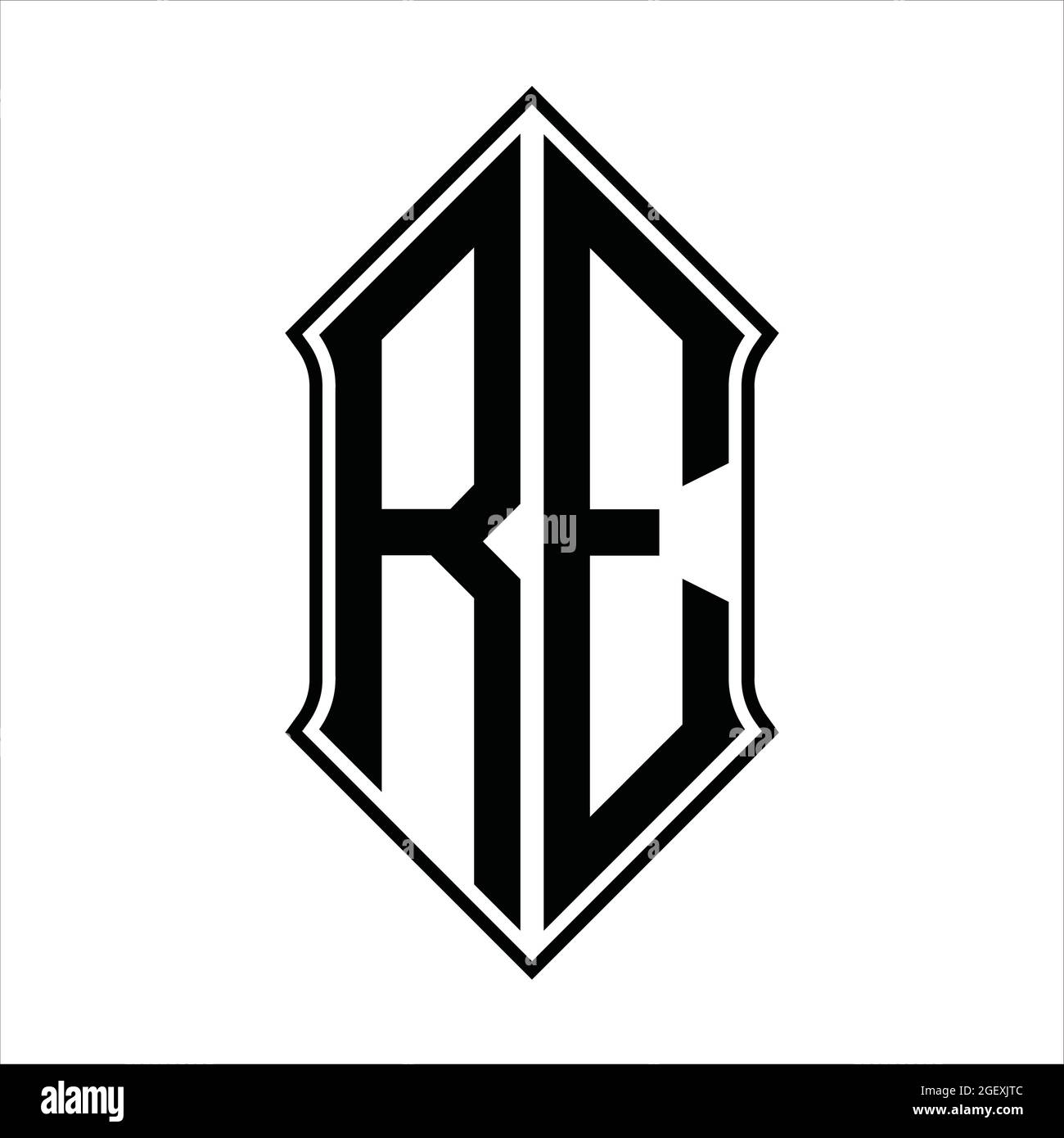 RE Logo monogram with shieldshape and black outline design template ...