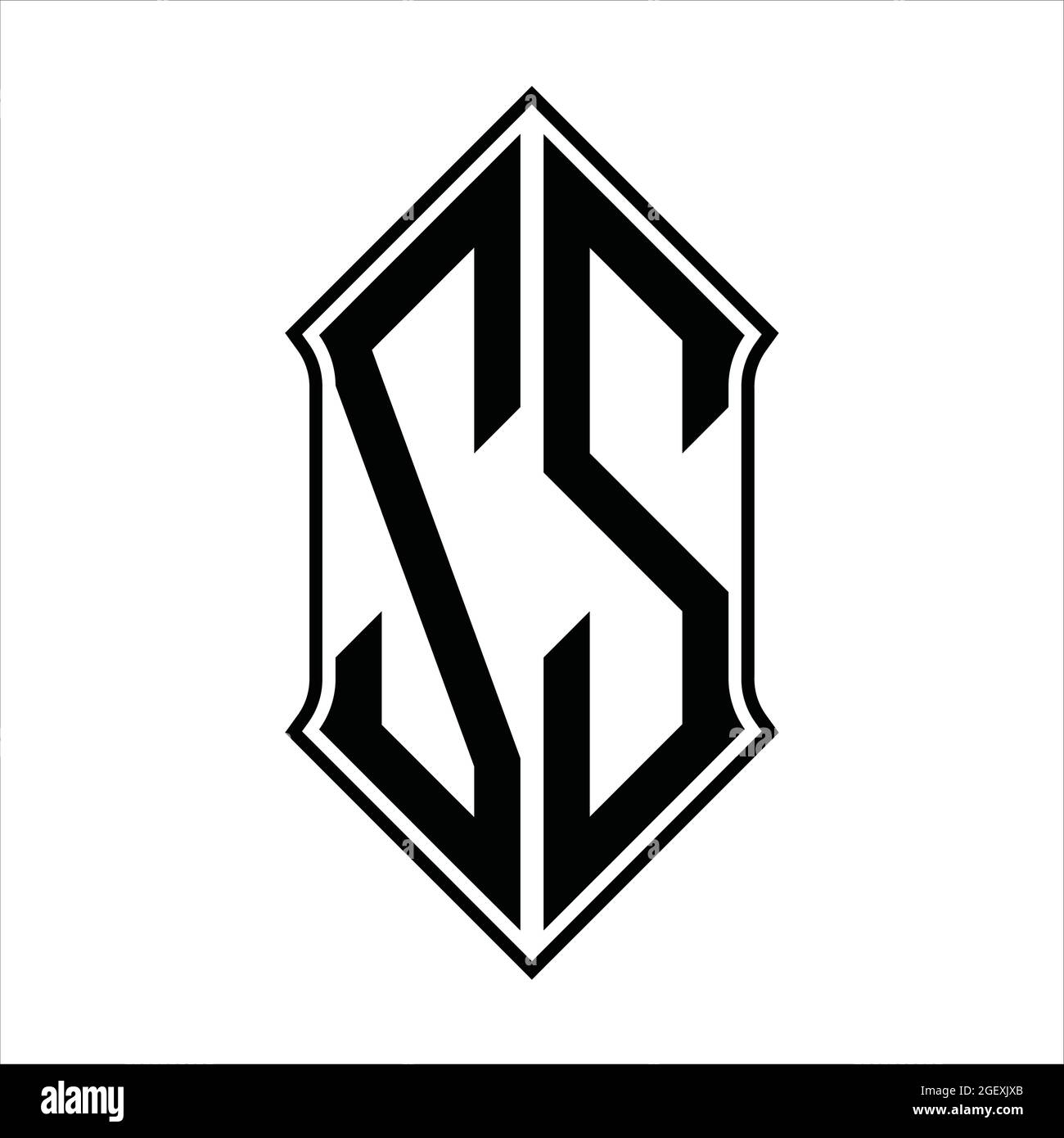 ZS Logo monogram with shieldshape and black outline design template ...