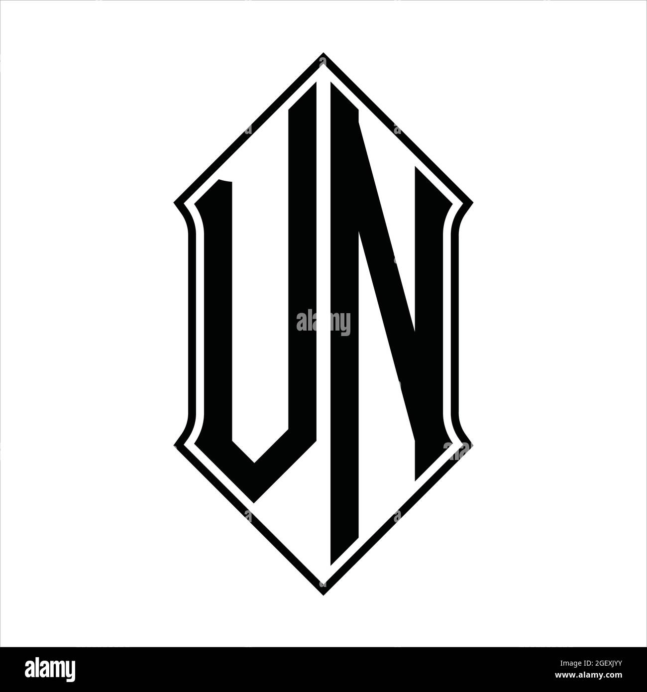 VN Logo monogram with shieldshape and black outline design template vector icon abstract Stock ...