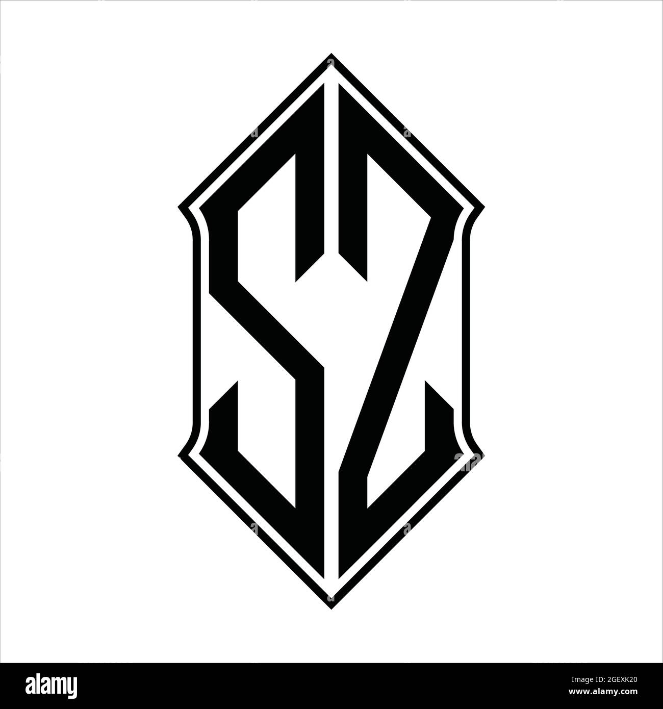 SZ Logo monogram with shieldshape and black outline design template vector icon abstract Stock ...