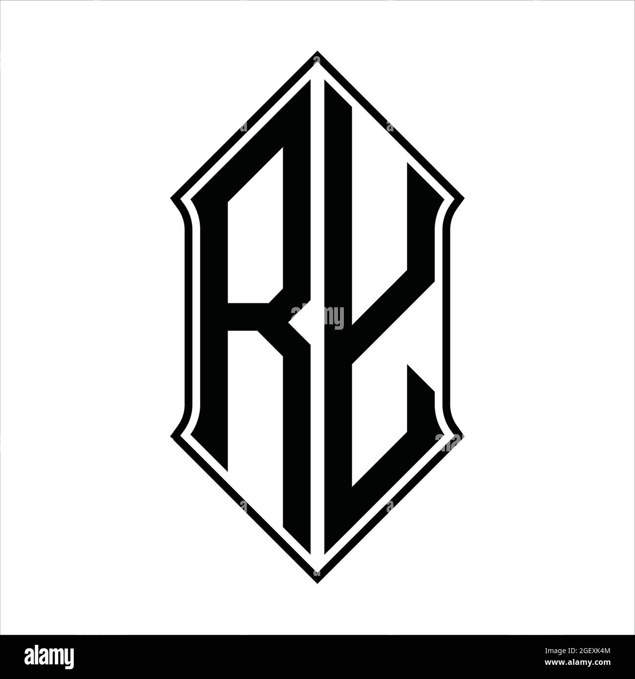 RY Logo monogram with shieldshape and black outline design template ...