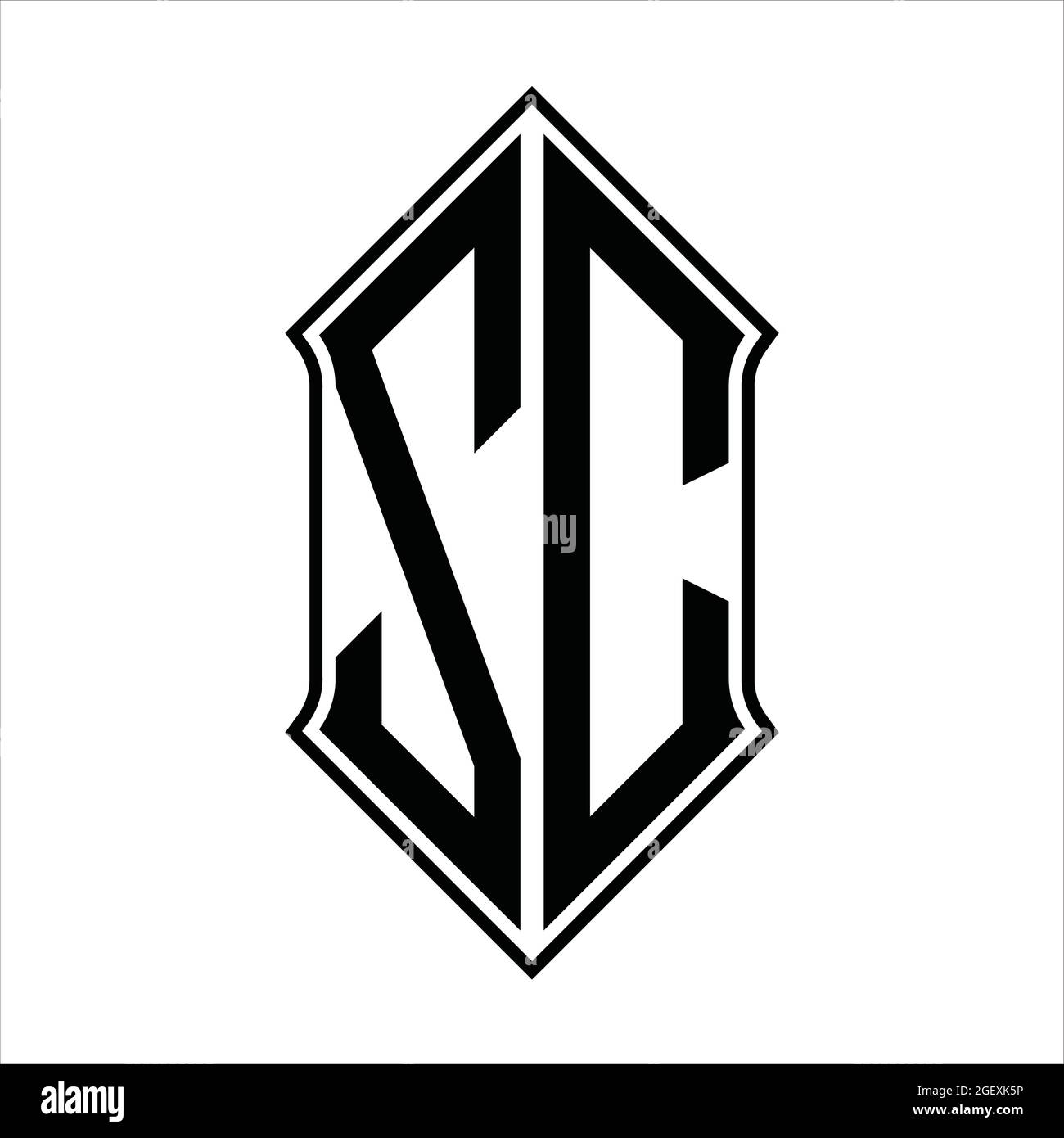 ZC Logo monogram with shieldshape and black outline design template ...