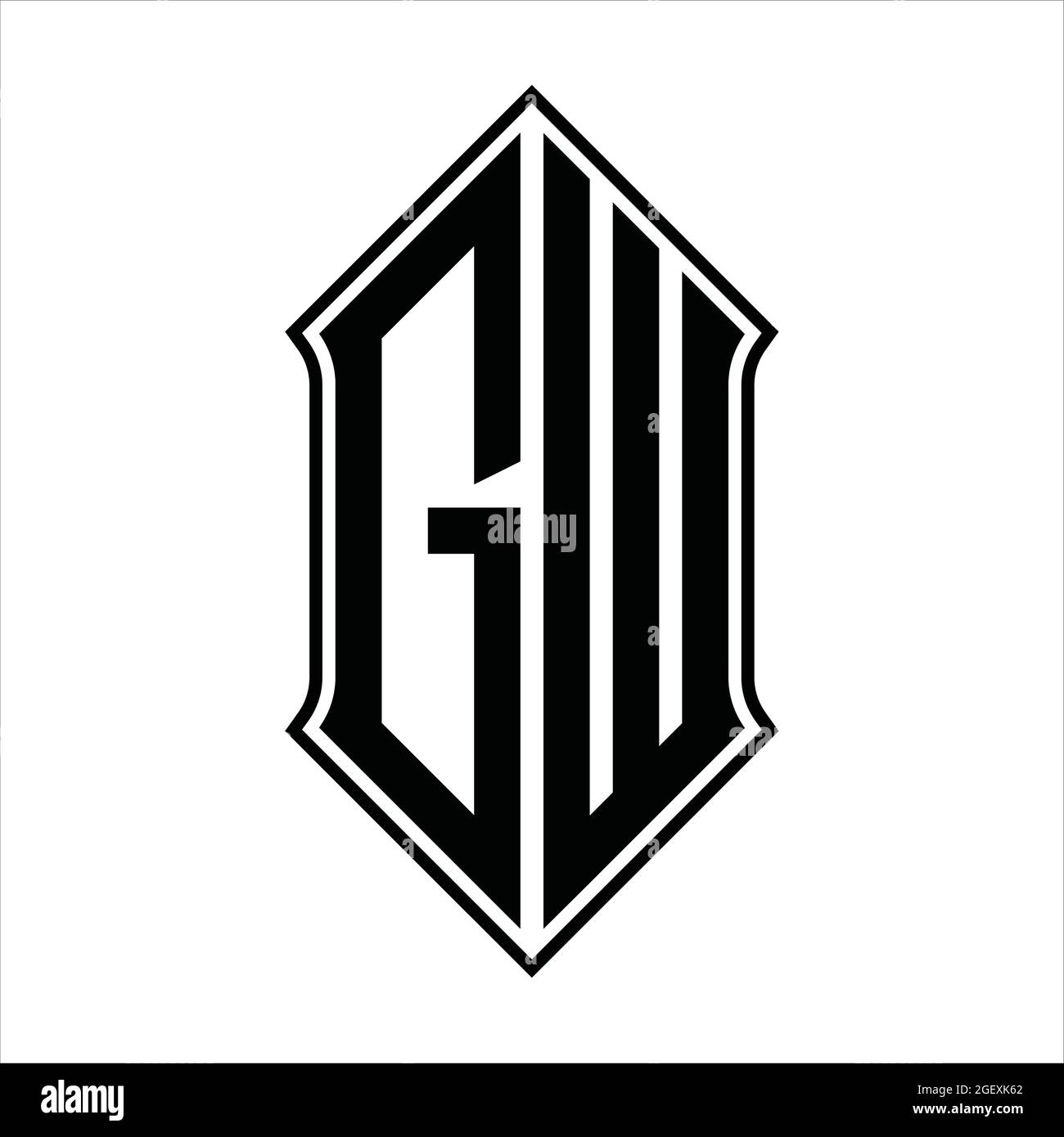 GW Logo monogram with shieldshape and black outline design template ...