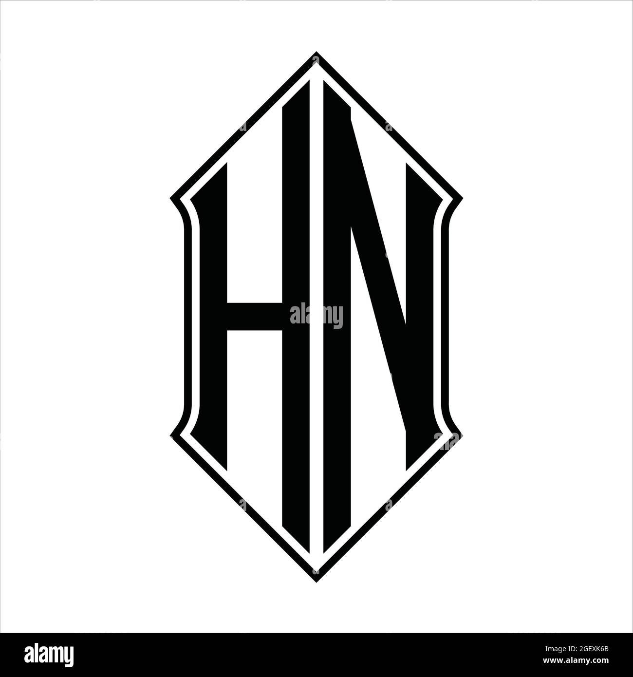 HN Logo monogram with shieldshape and black outline design template ...