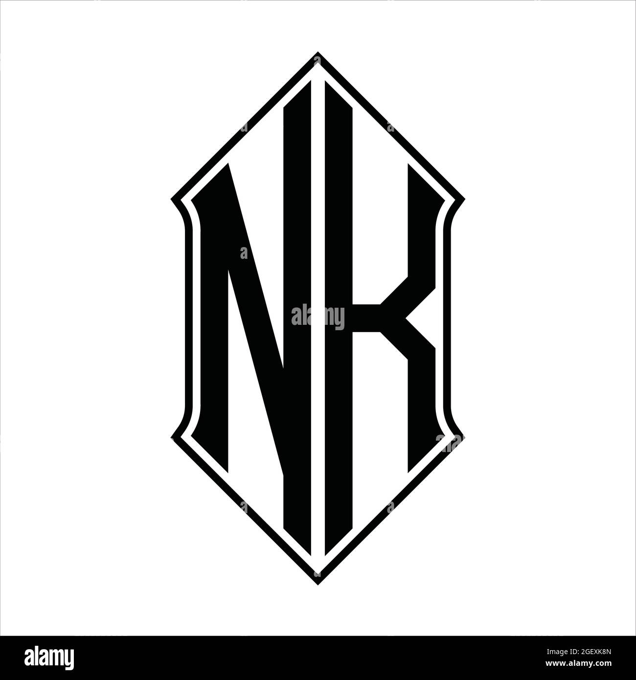 NK Logo monogram with shieldshape and black outline design template ...