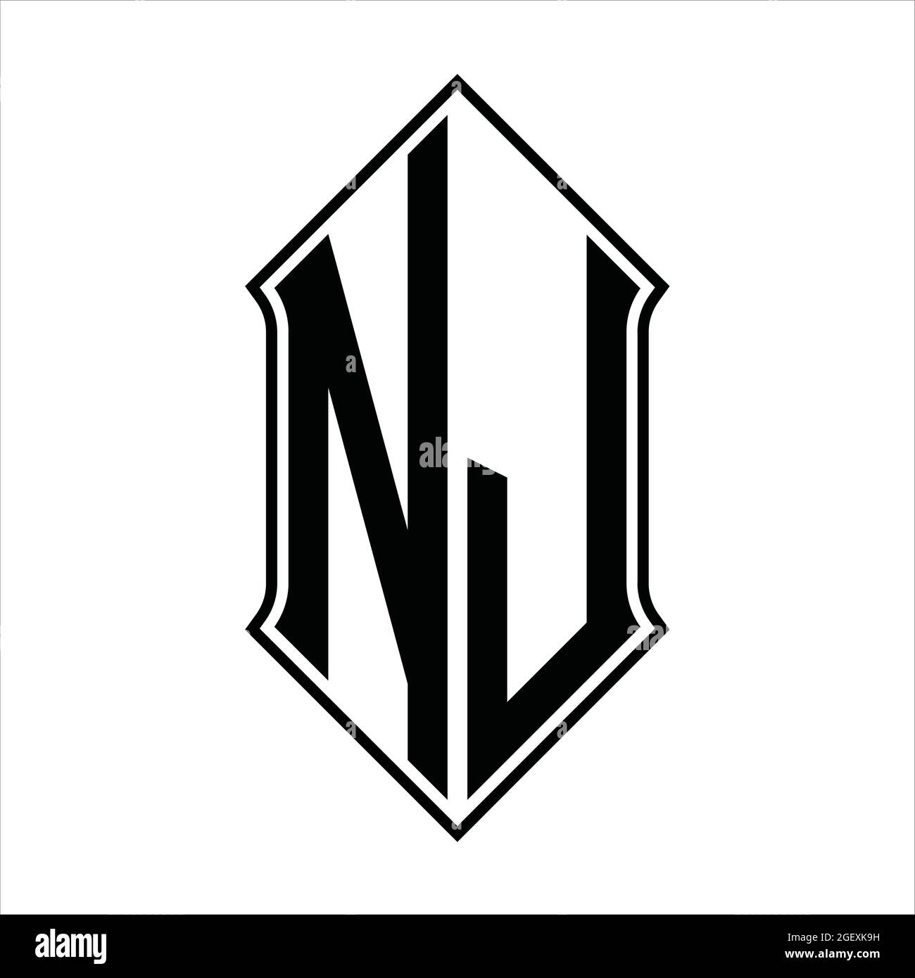 Nj Logo Monogram With Shieldshape And Black Outline Design Template