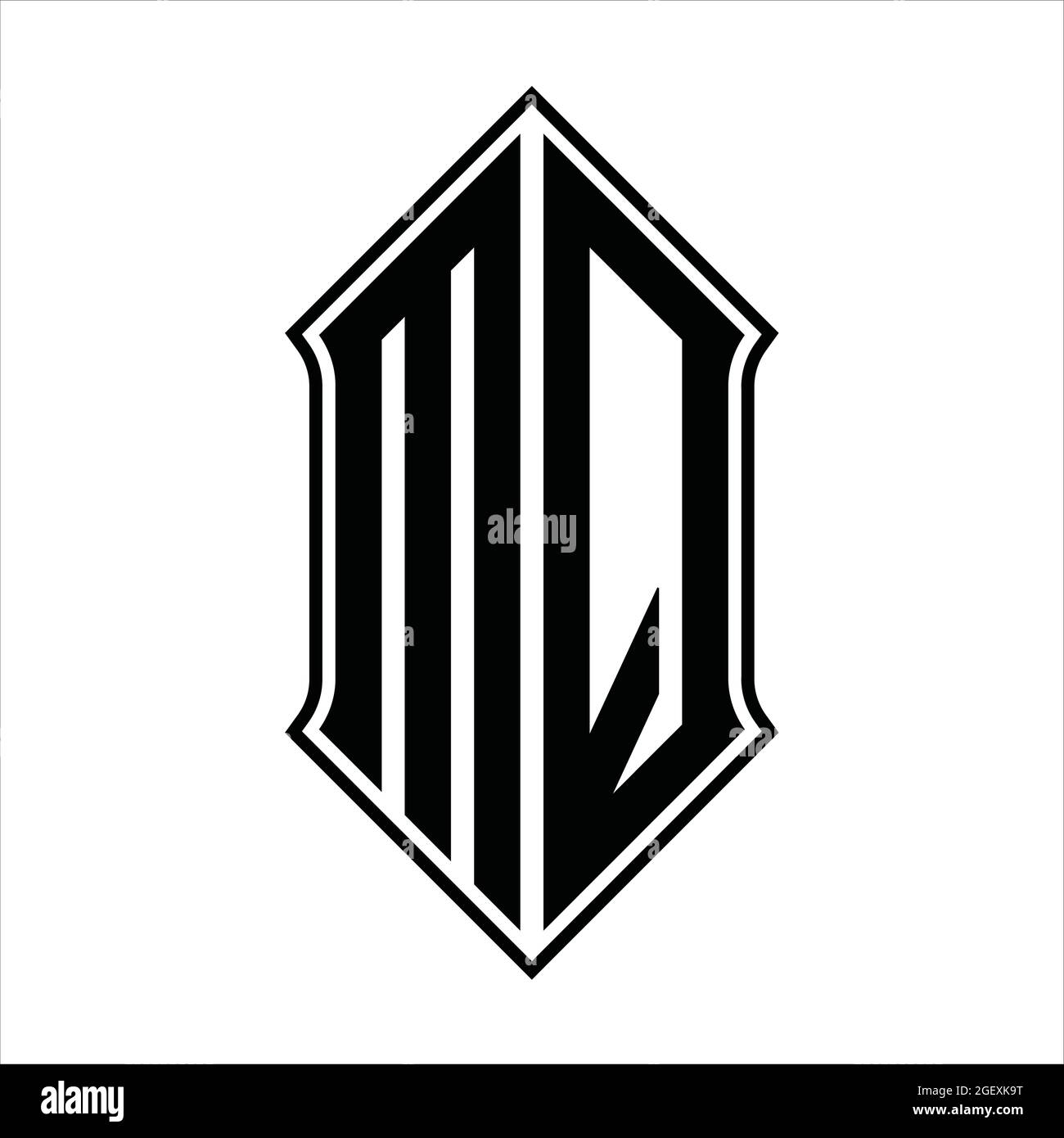MQ Logo monogram with shieldshape and black outline design template vector icon abstract Stock ...