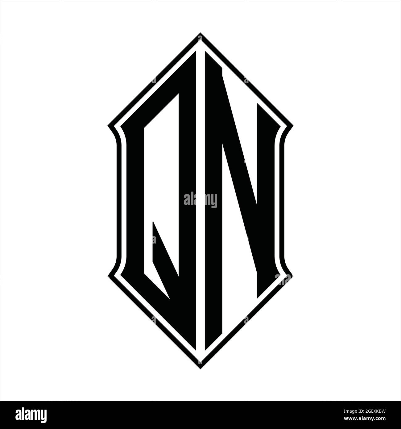 QN Logo monogram with shieldshape and black outline design template ...
