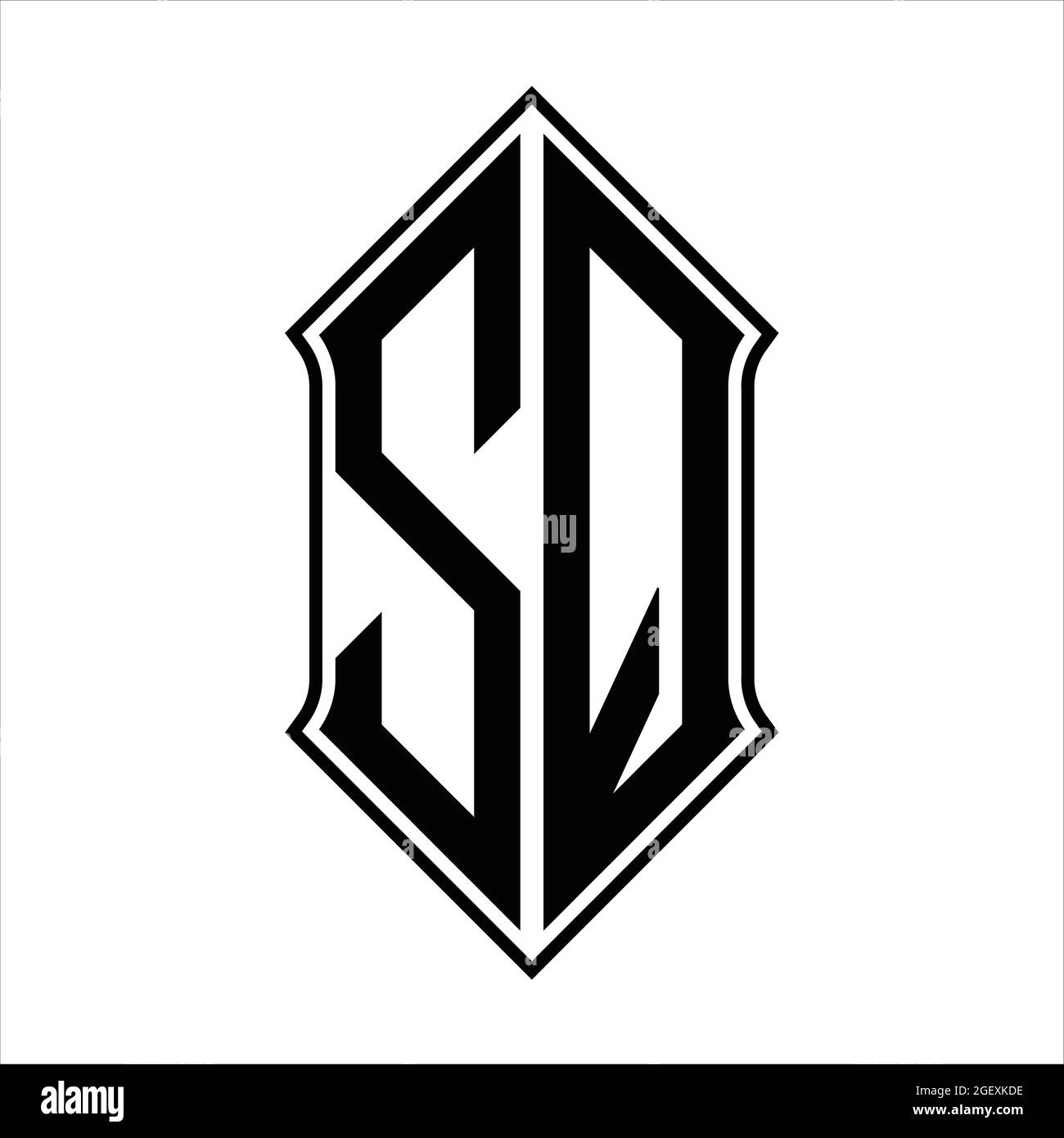 SQ Logo monogram with shieldshape and black outline design template ...
