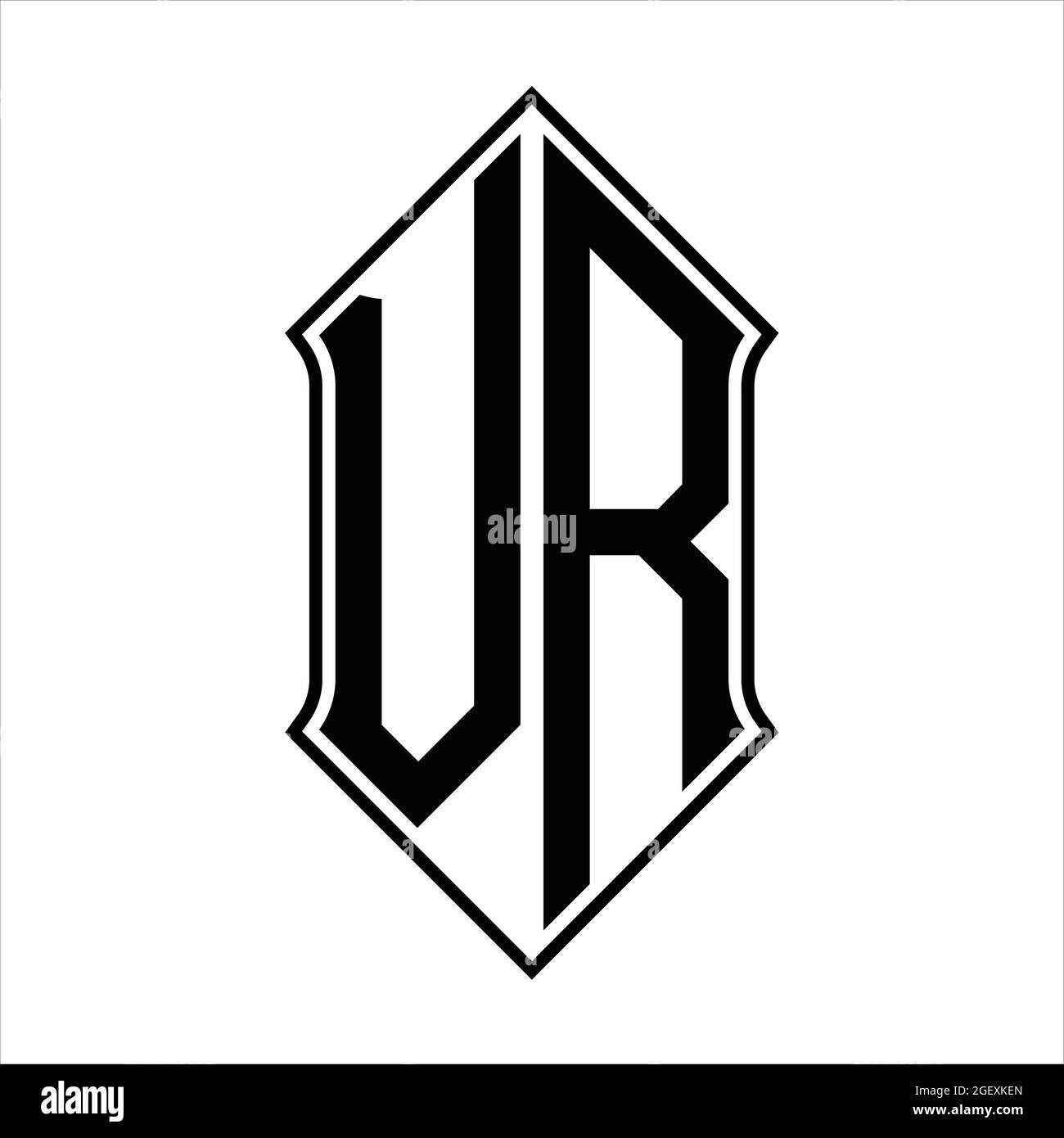 VR Logo monogram with shieldshape and black outline design template ...