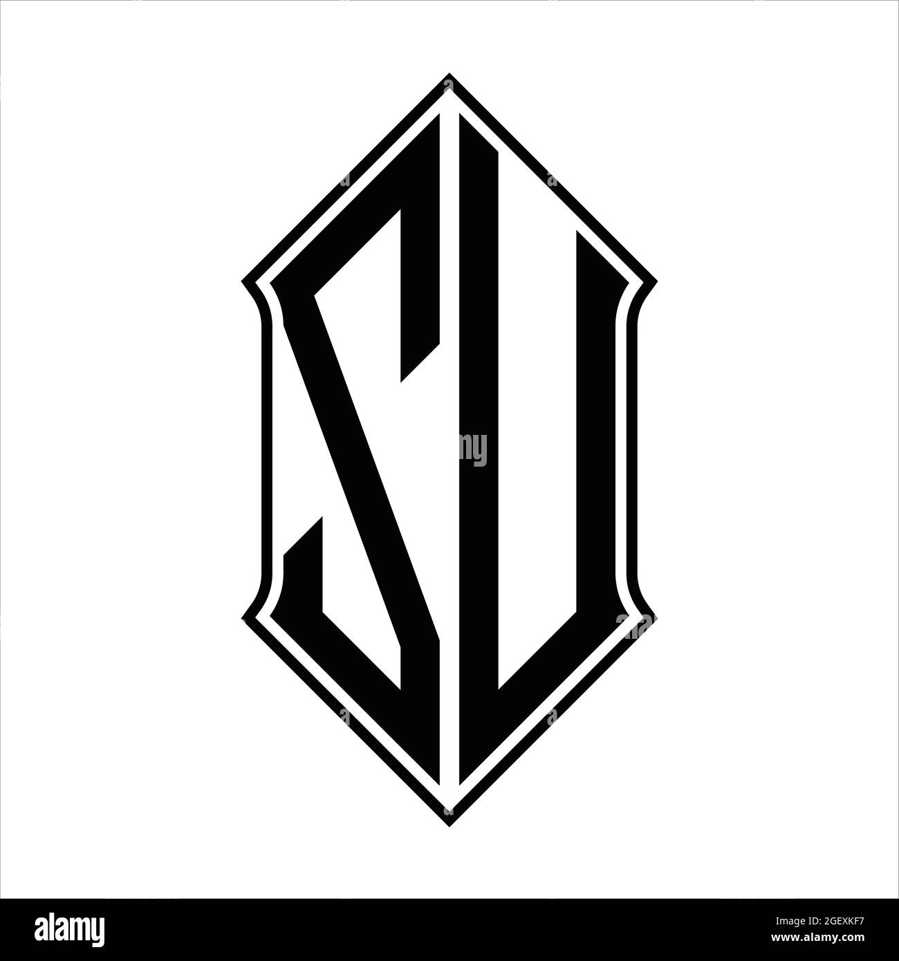ZU Logo monogram with shieldshape and black outline design template ...