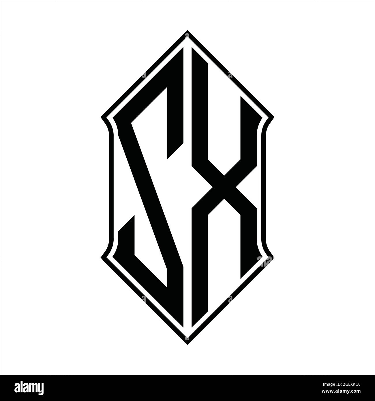 ZX Logo monogram with shieldshape and black outline design template vector icon abstract Stock ...