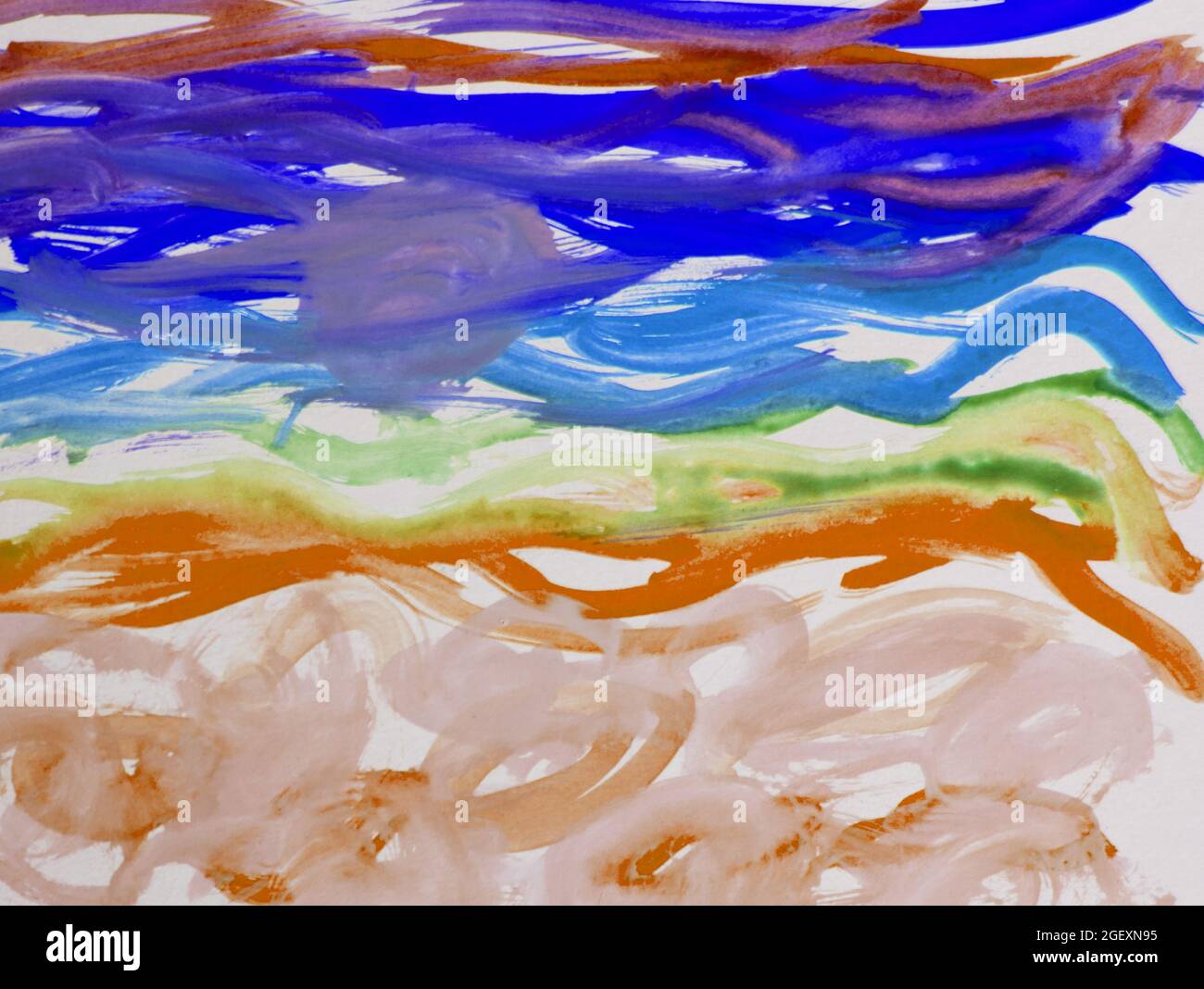 Abstract watercolor pattern of strokes and lines, with thick brush ...