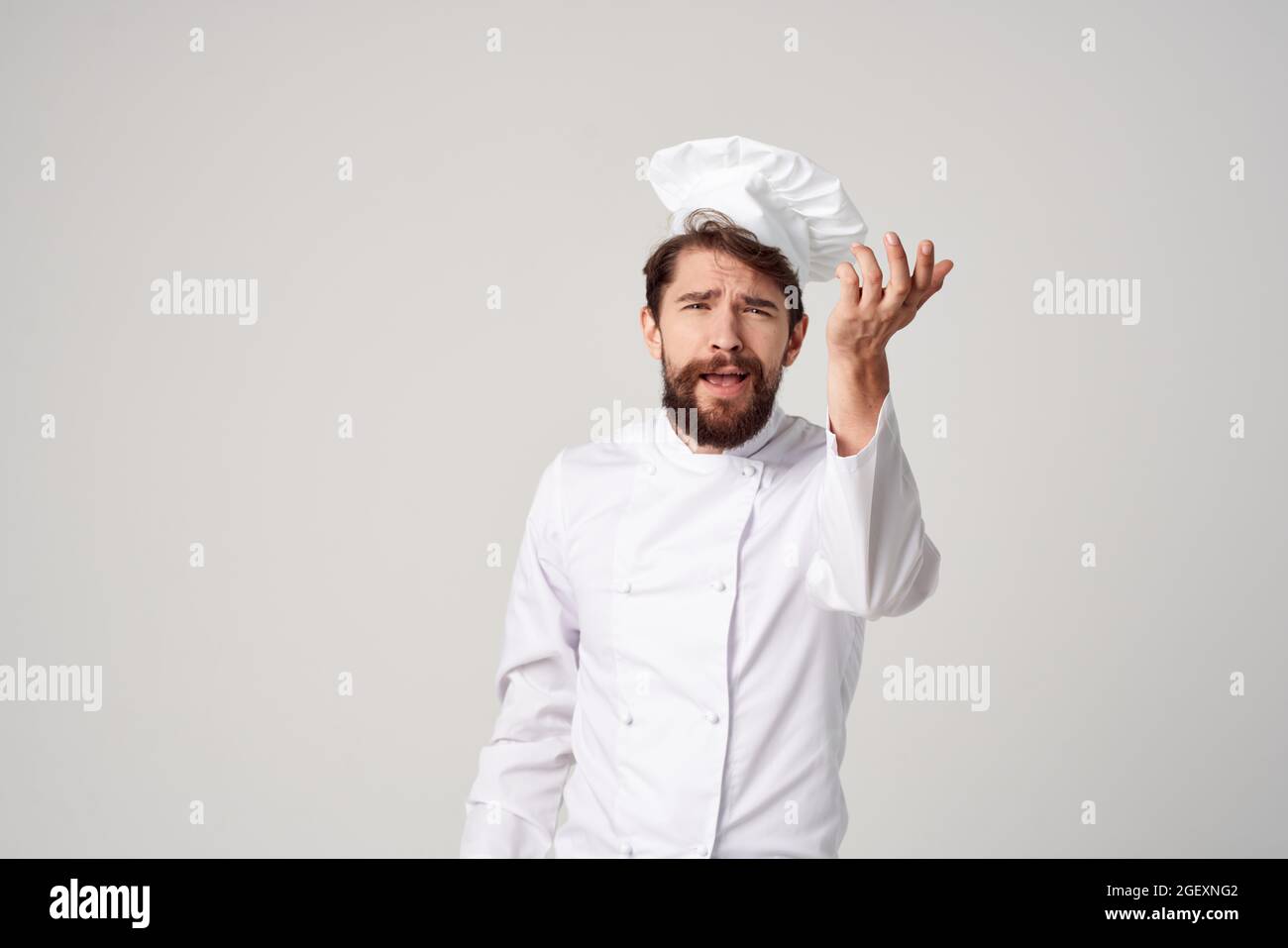 bearded man chef kitchen Job hand gestures Professional emotions Stock ...