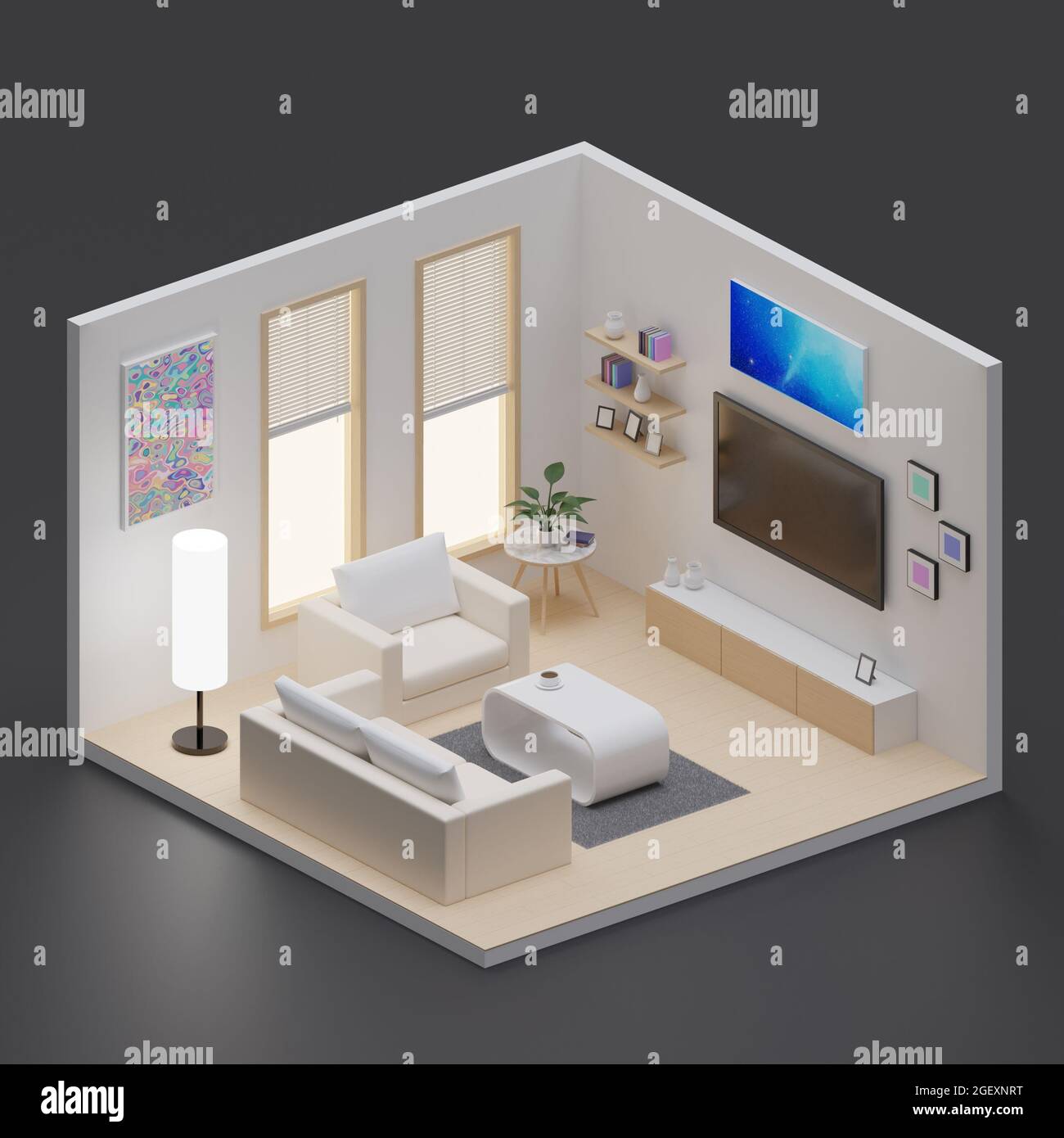 Isometric living room open inside interior architecture 3d rendering ...