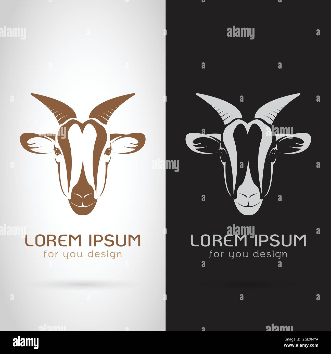 Vector of goat head design on white background and black background ...