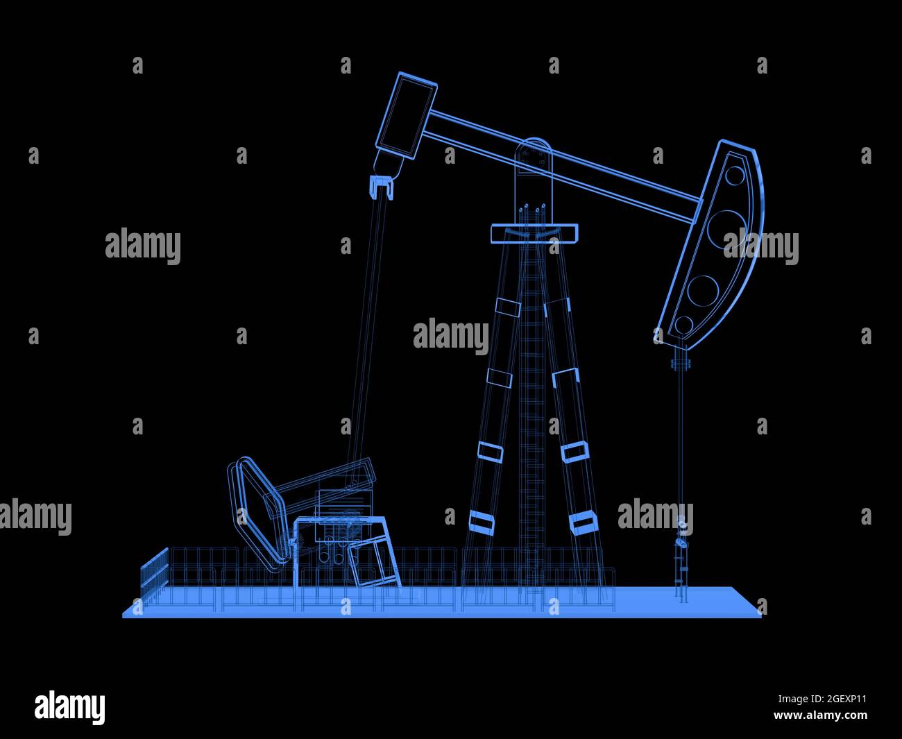 3d rendering x-ray crude oil pump or oil rig on black background Stock ...