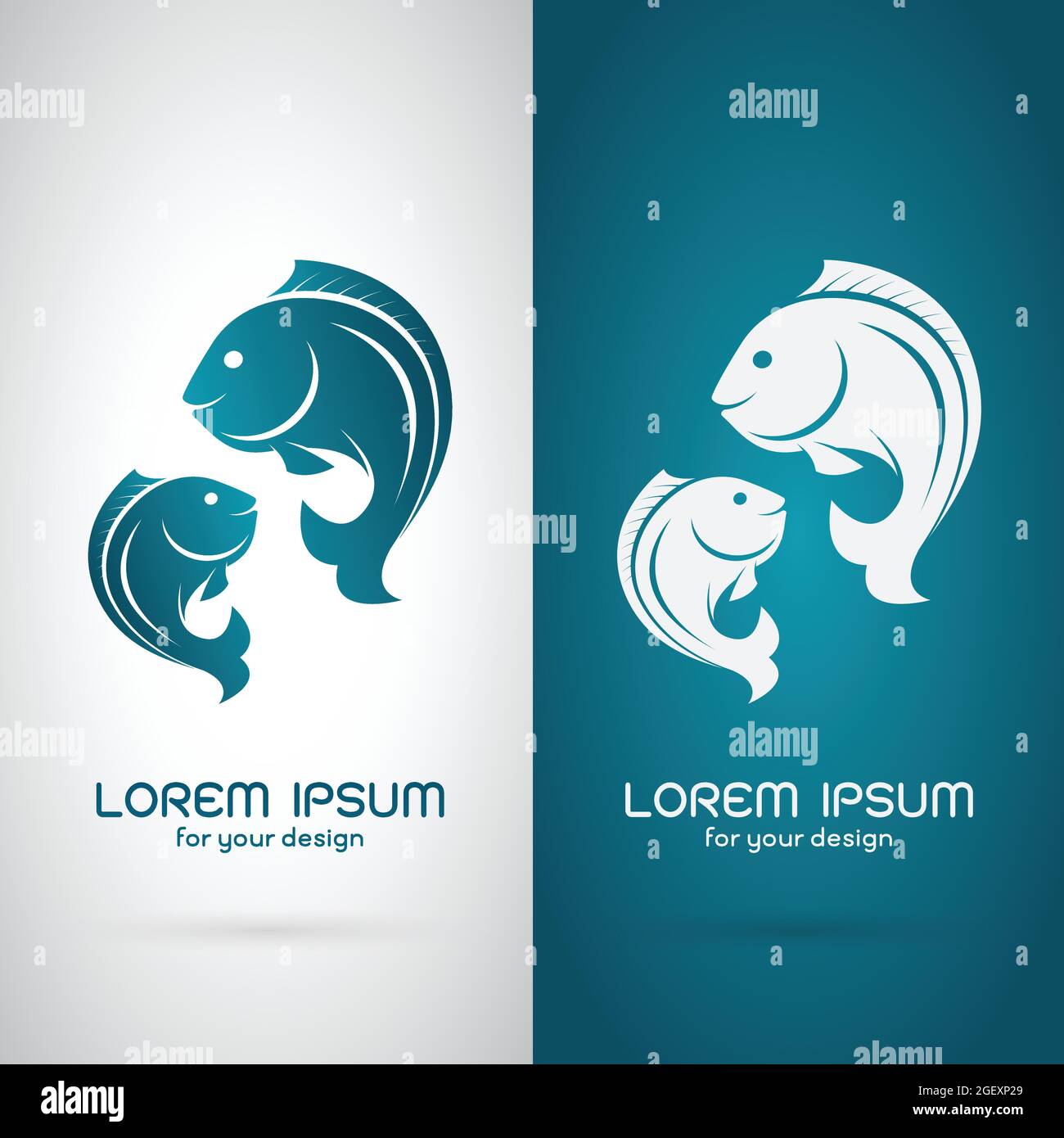Vector image of an fish design on white background and blue background ...
