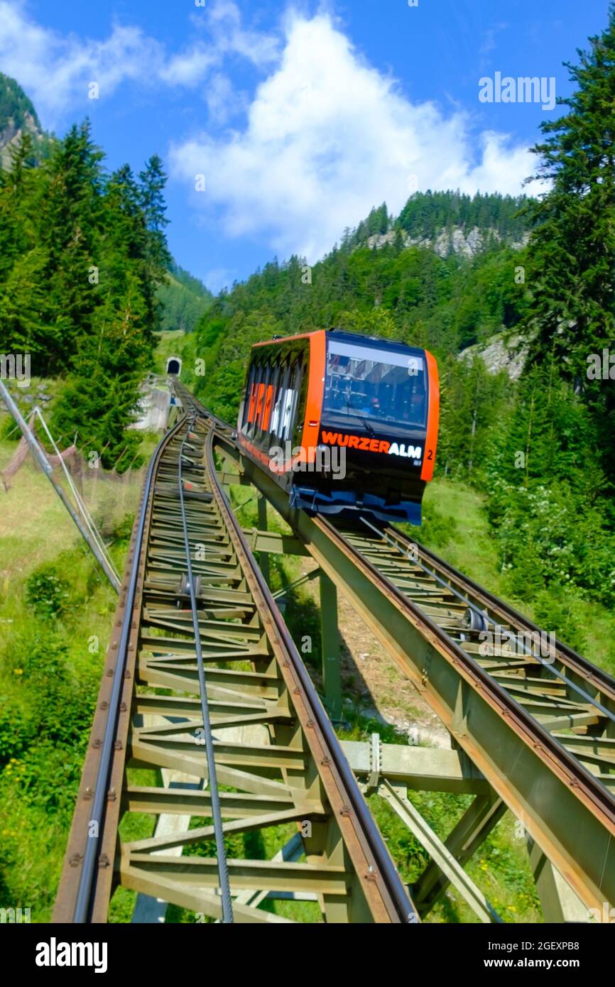 spital am pyhrn, austria, 21 aug 2021, funicular to the mountain resort ...