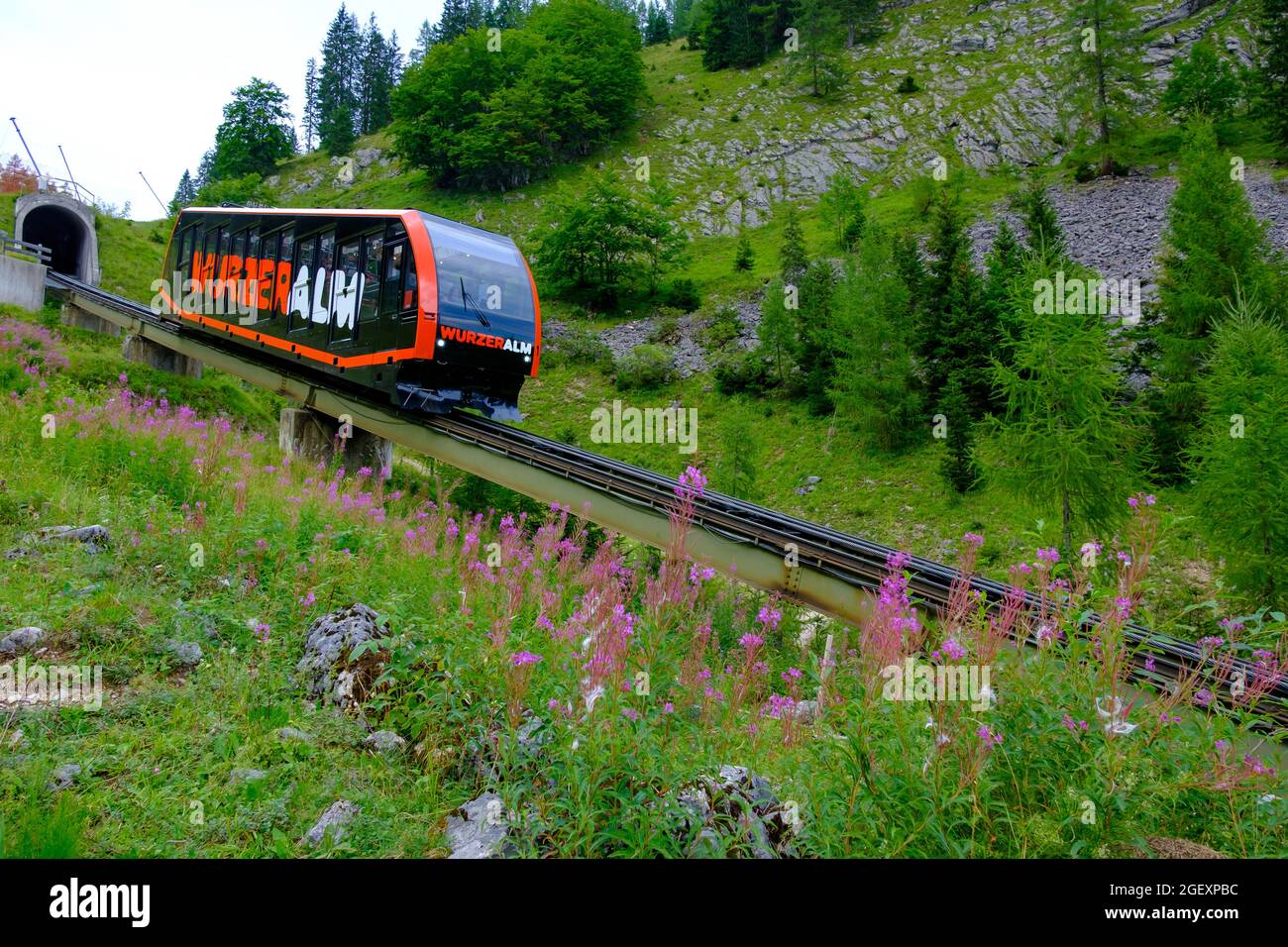 spital am pyhrn, austria, 21 aug 2021, funicular to the mountain resort ...