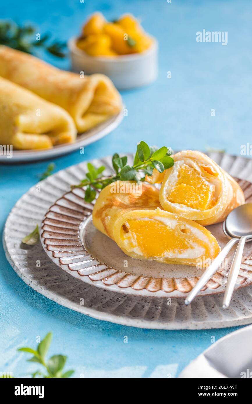 Sticky rice and mango crepe cake roll , Hong Kong , Thai food style in ...